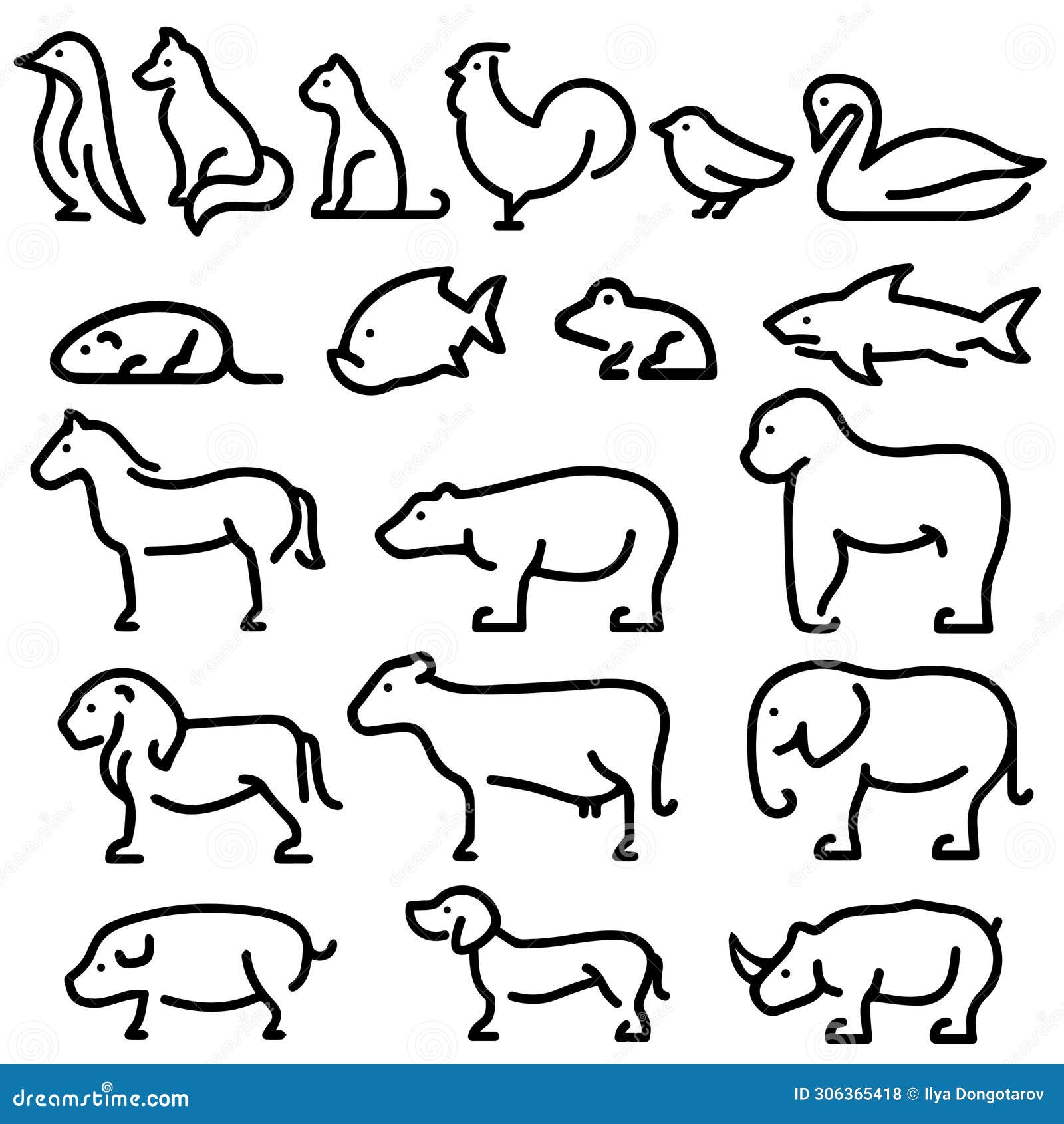 Line Pak a Schematic Depiction of Various Animals Stock Vector ...