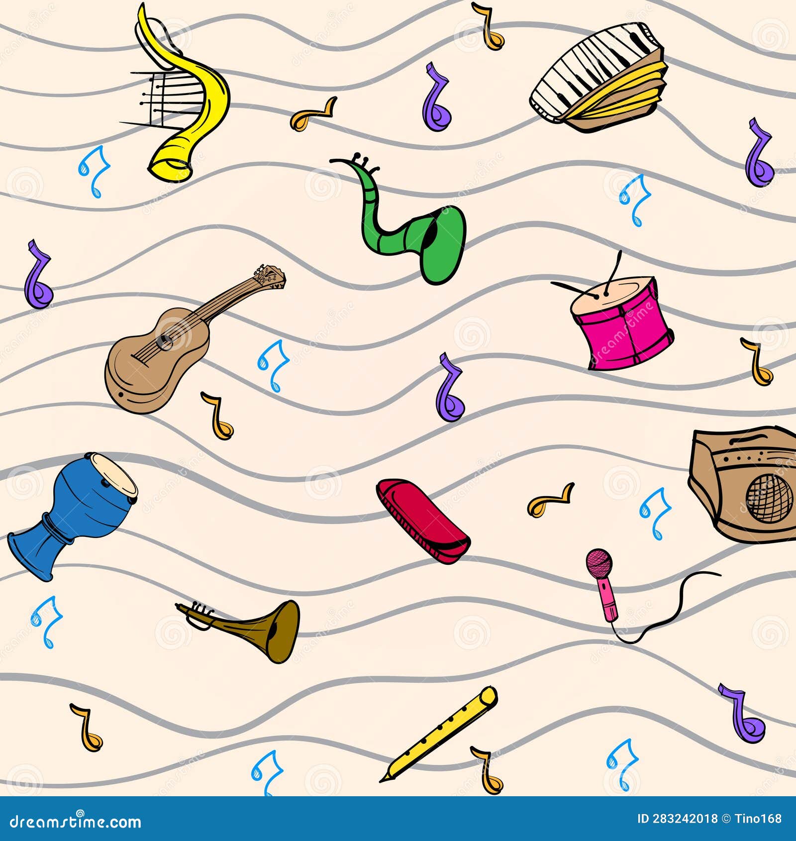 Line Pattern with Musical Instruments. Hand Drawn Vector Illustration ...