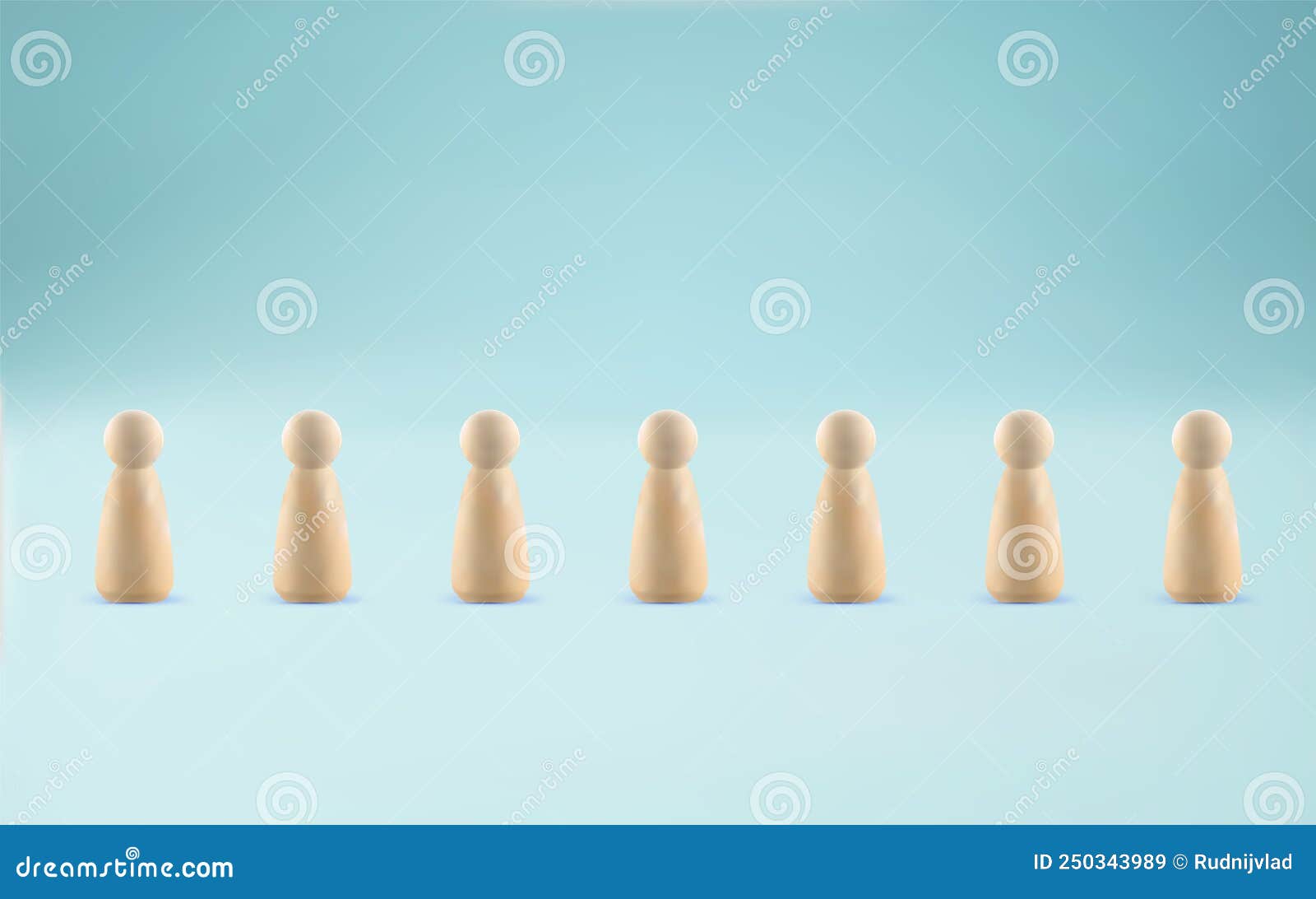 Line of People Concept. Group of Wooden Figures Lined Up in Row. Many ...