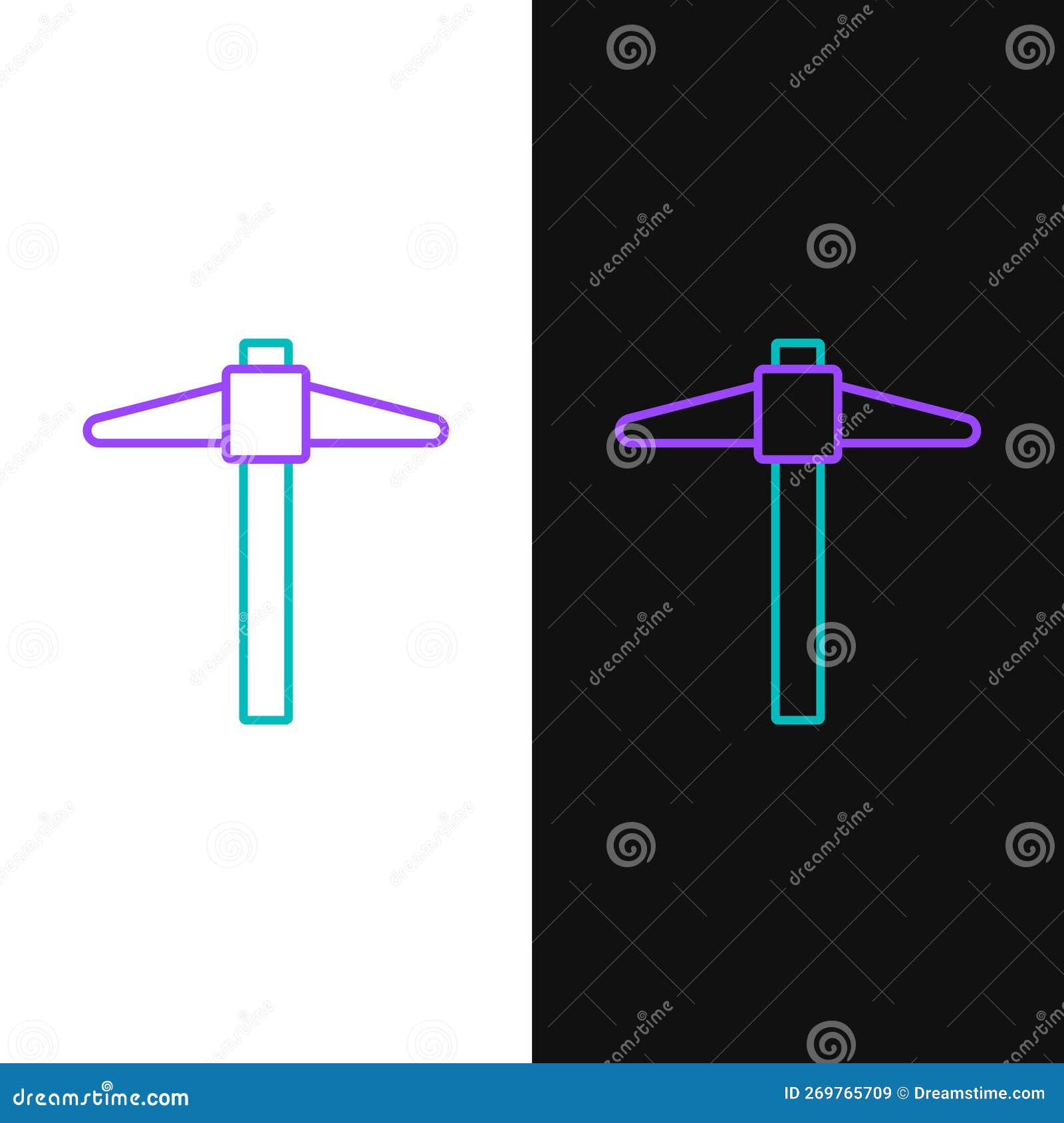 Line Pickaxe Icon Isolated on White and Black Background. Colorful ...