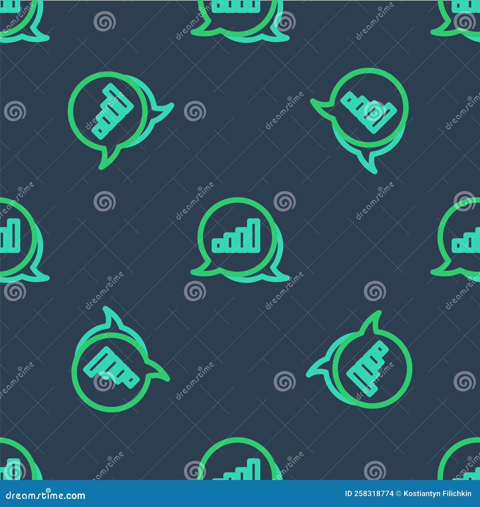 Line Pie Chart Infographic Icon Isolated Seamless Pattern on Blue ...