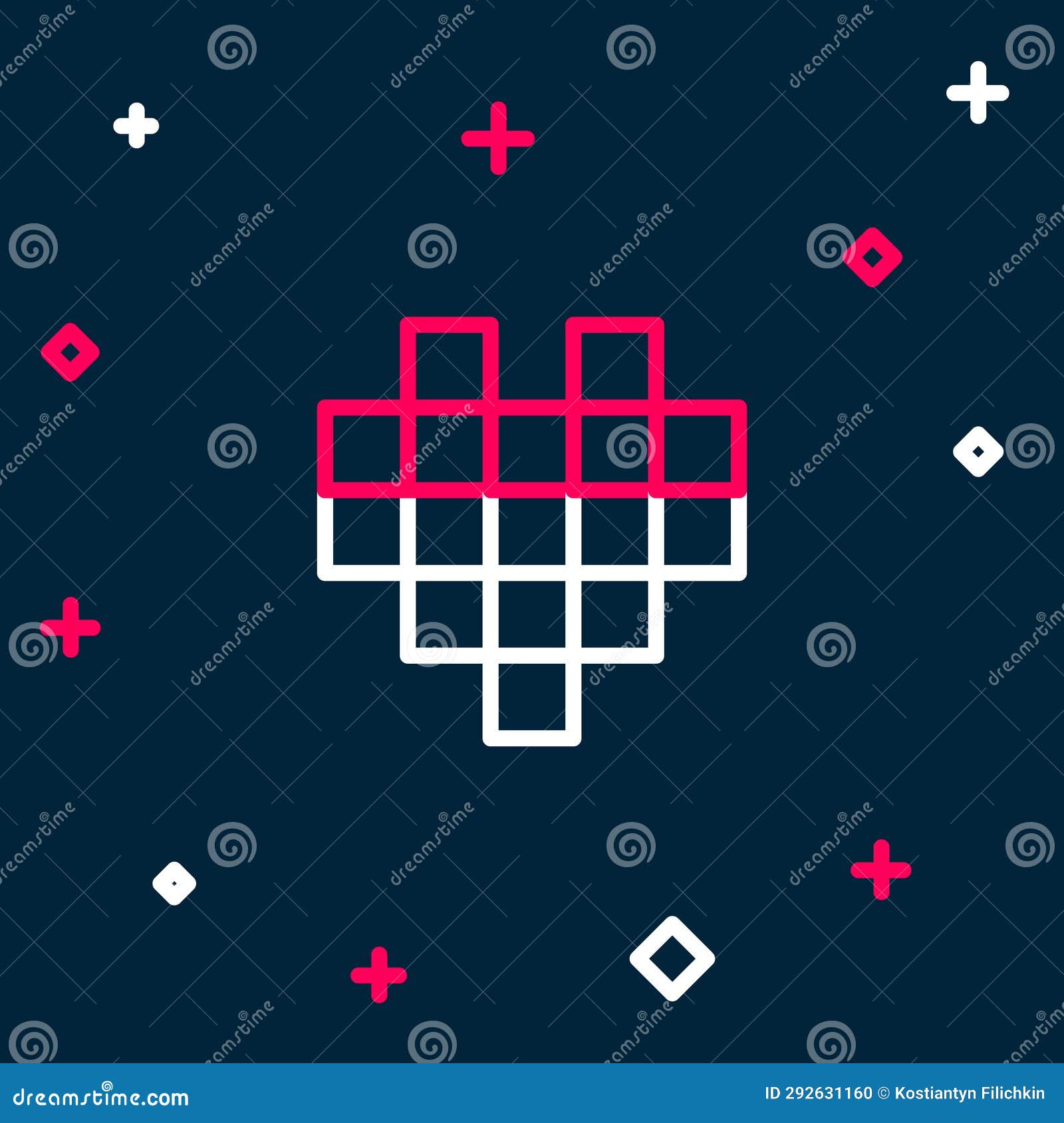 Line Pixel Hearts for Game Icon Isolated on Blue Background. Colorful ...