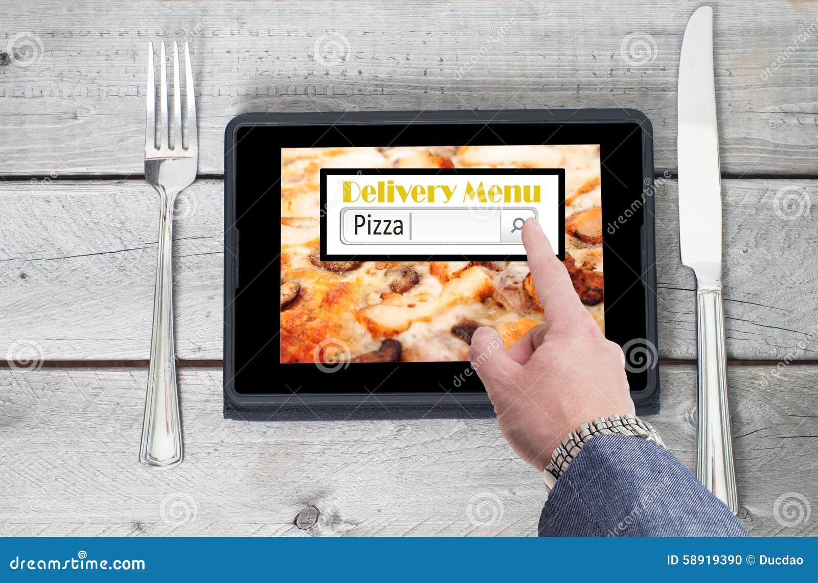 On-line Pizza Ordering and Delivery Concept Stock Photo - Image of ...