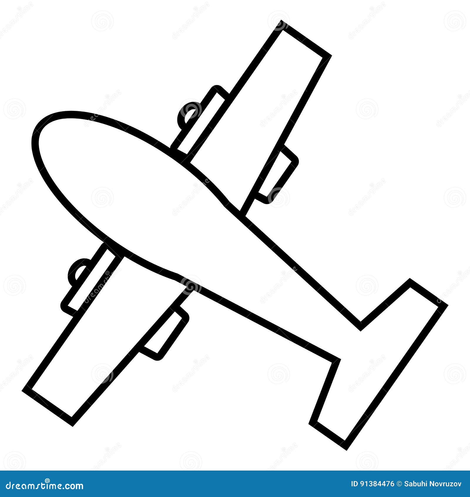 Line Plane Icon On Black Background. Outline Vector Icon ...