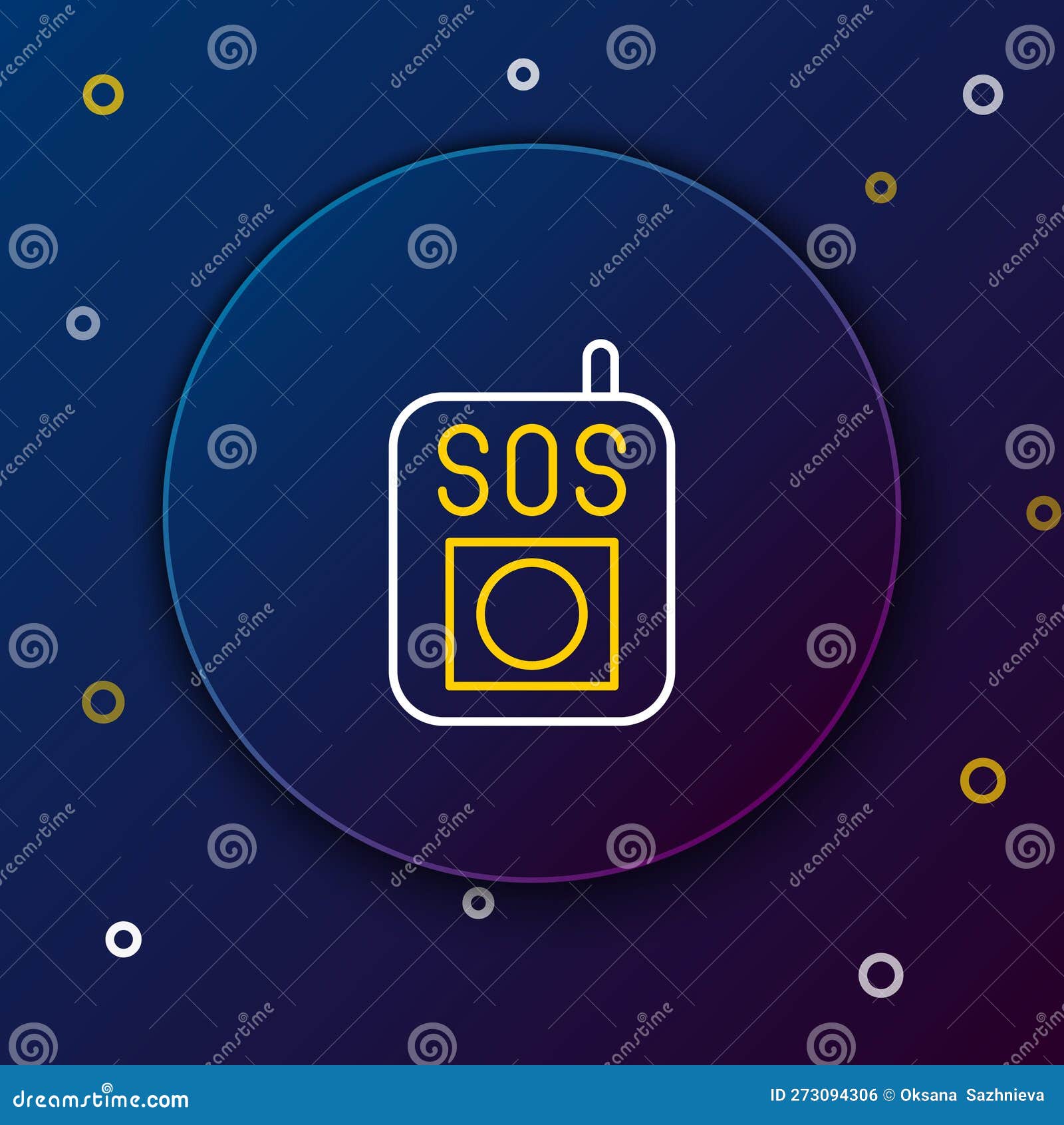 Line Press the SOS Button Icon Isolated on Blue Background. Colorful ...