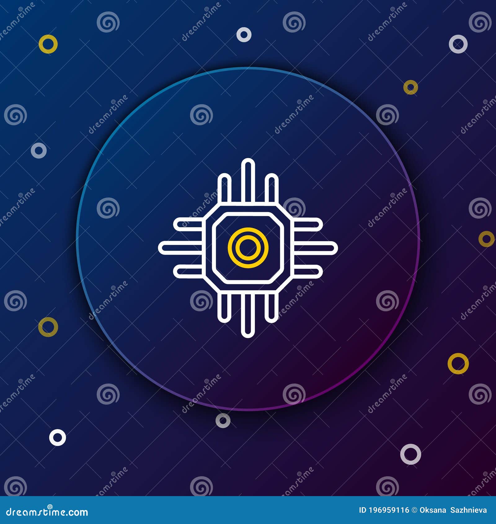 Line Processor Icon Isolated On Blue Background Cpu Central Processing Unit Microchip