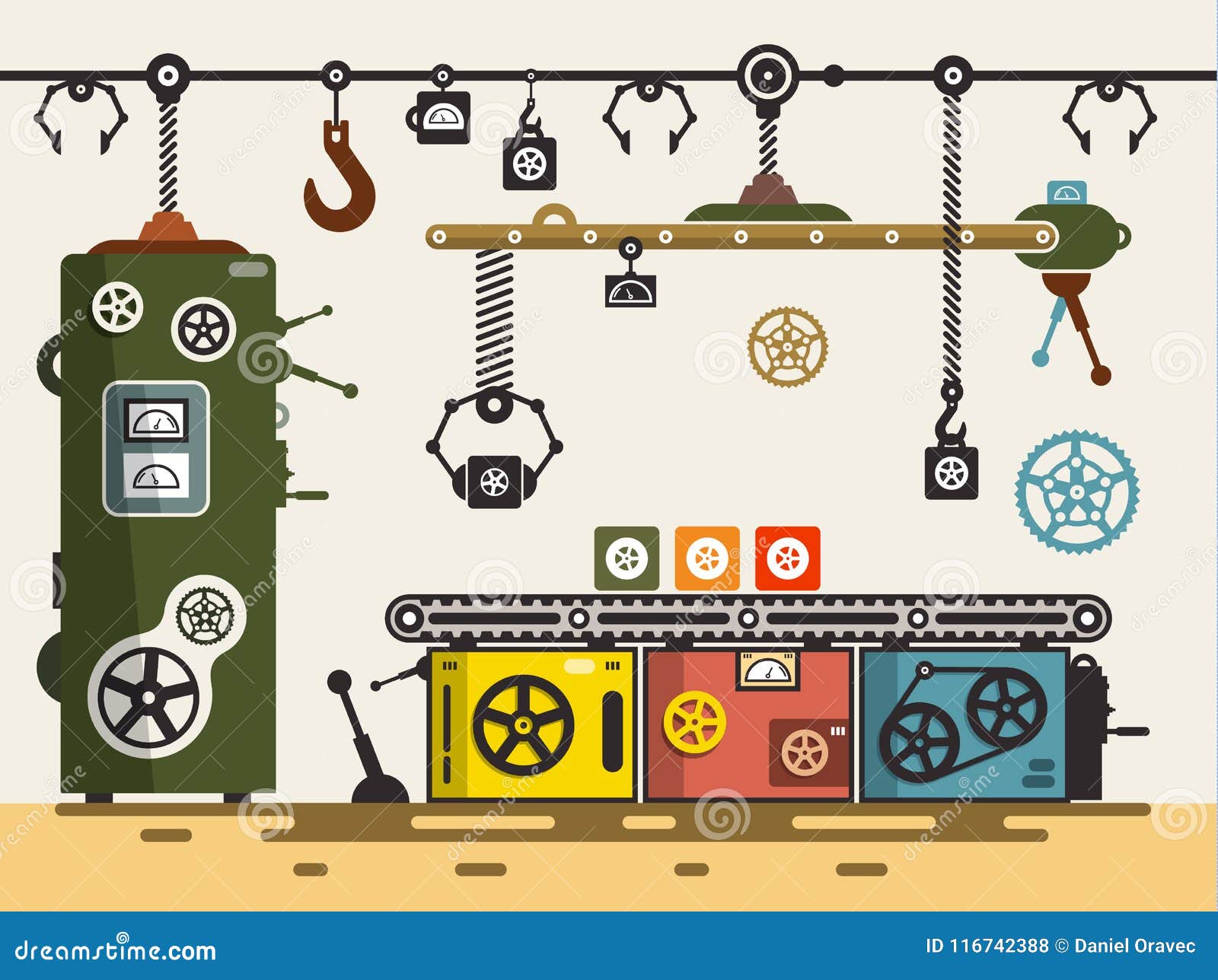 Line of Production Flat Design Illustration Stock Vector - Illustration ...