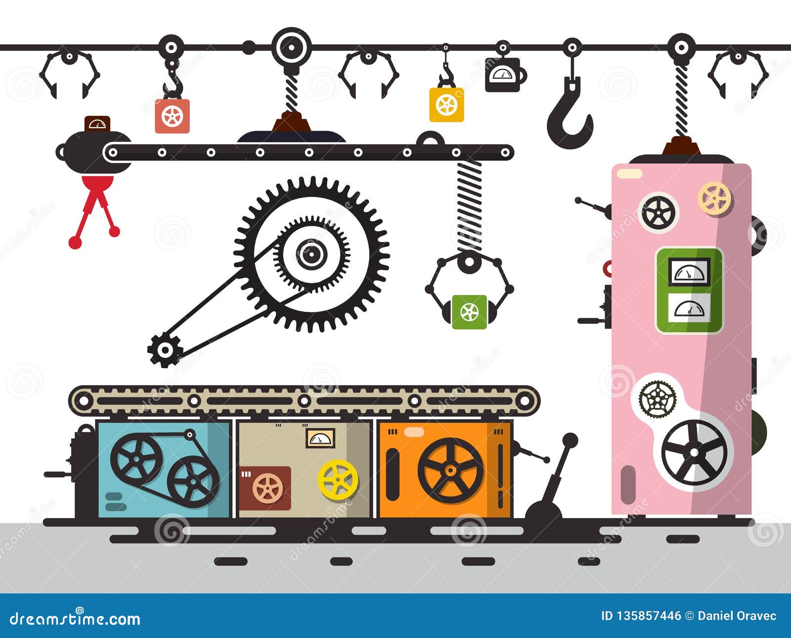 Line of Production. Factory Interion with Cogs. Stock Vector ...