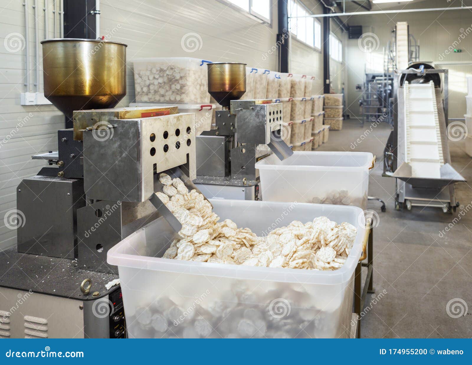 Line for Puffed Rice Cakes Production Stock Photo - Image of breakfast ...