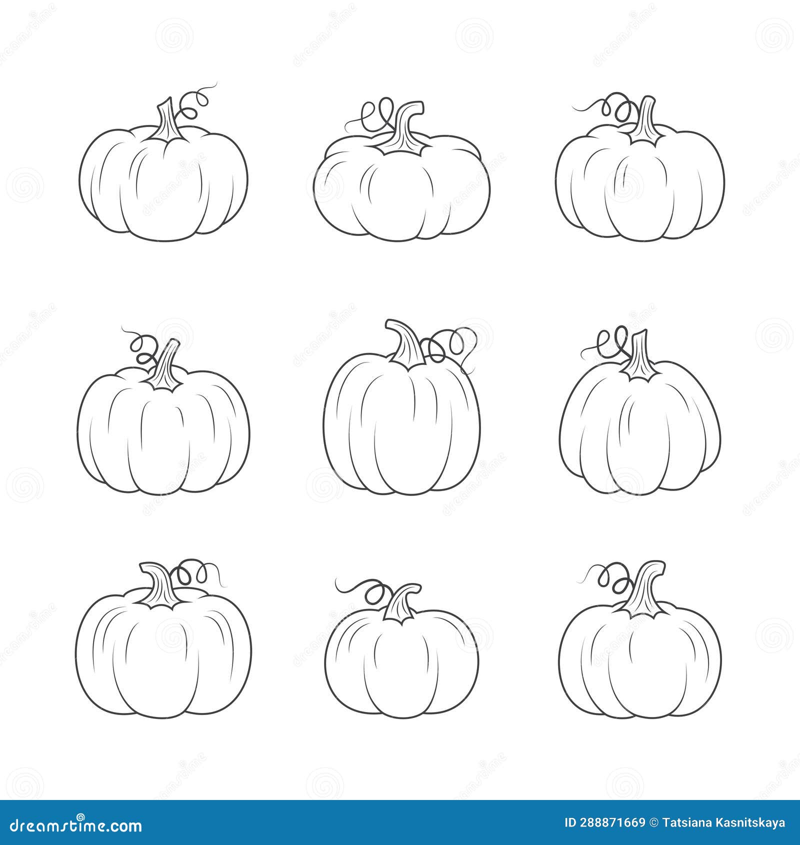 Line Pumpkins Set Fall Design. Vector Line Illustration on White ...