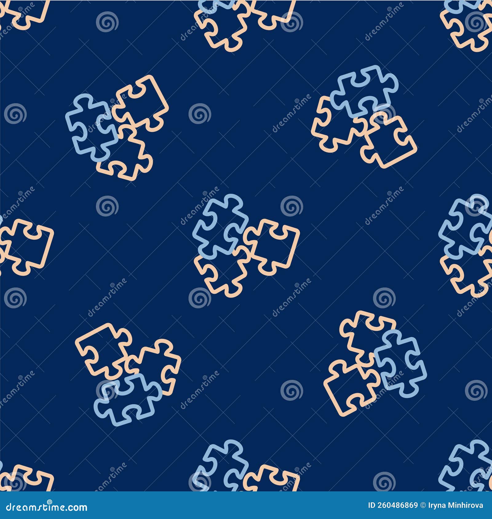 Line Puzzle Pieces Toy Icon Isolated Seamless Pattern on Blue ...