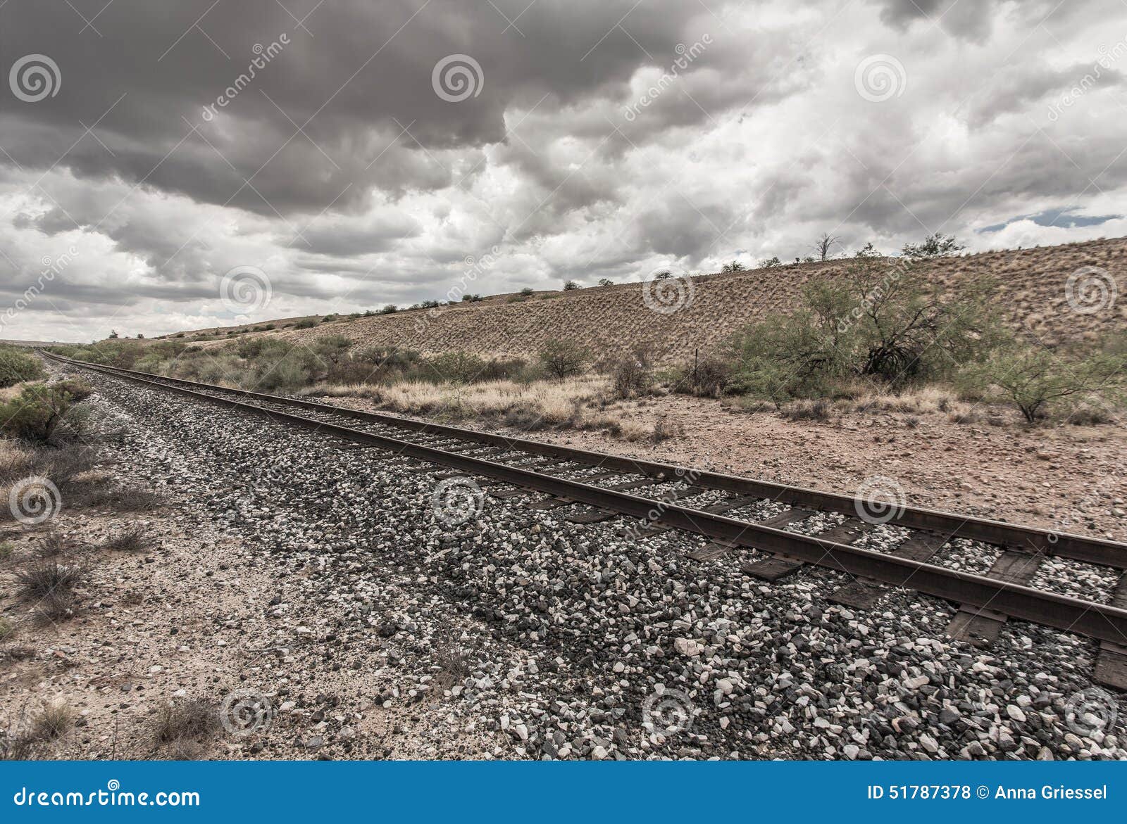 Line of Railroad Tracks in Desert Stock Photo - Image of empty ...