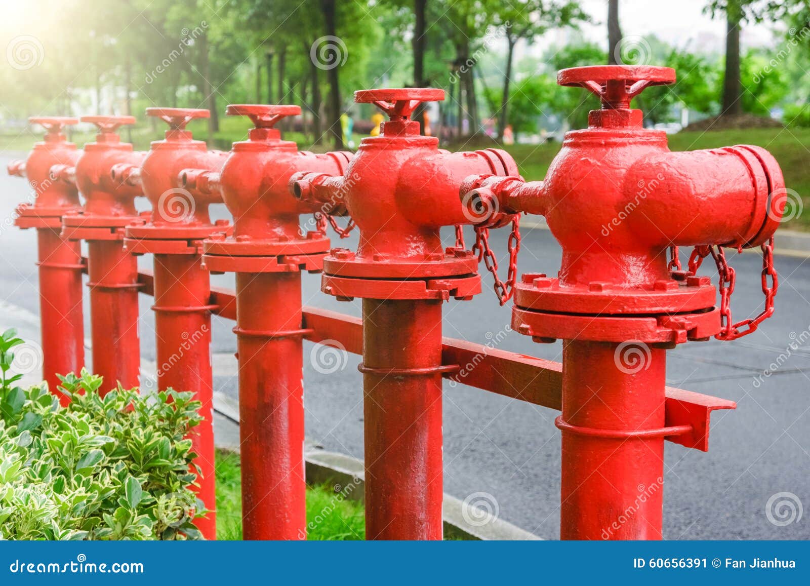 A line of red fire hydrant stock image. Image of pressure - 60656391