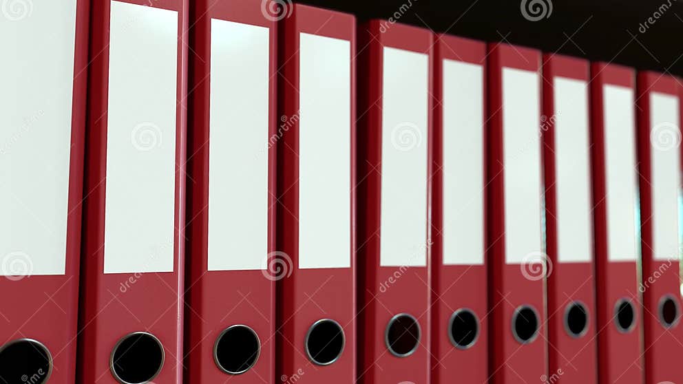 Line of Red Office Binders. 3D Rendering Stock Illustration ...