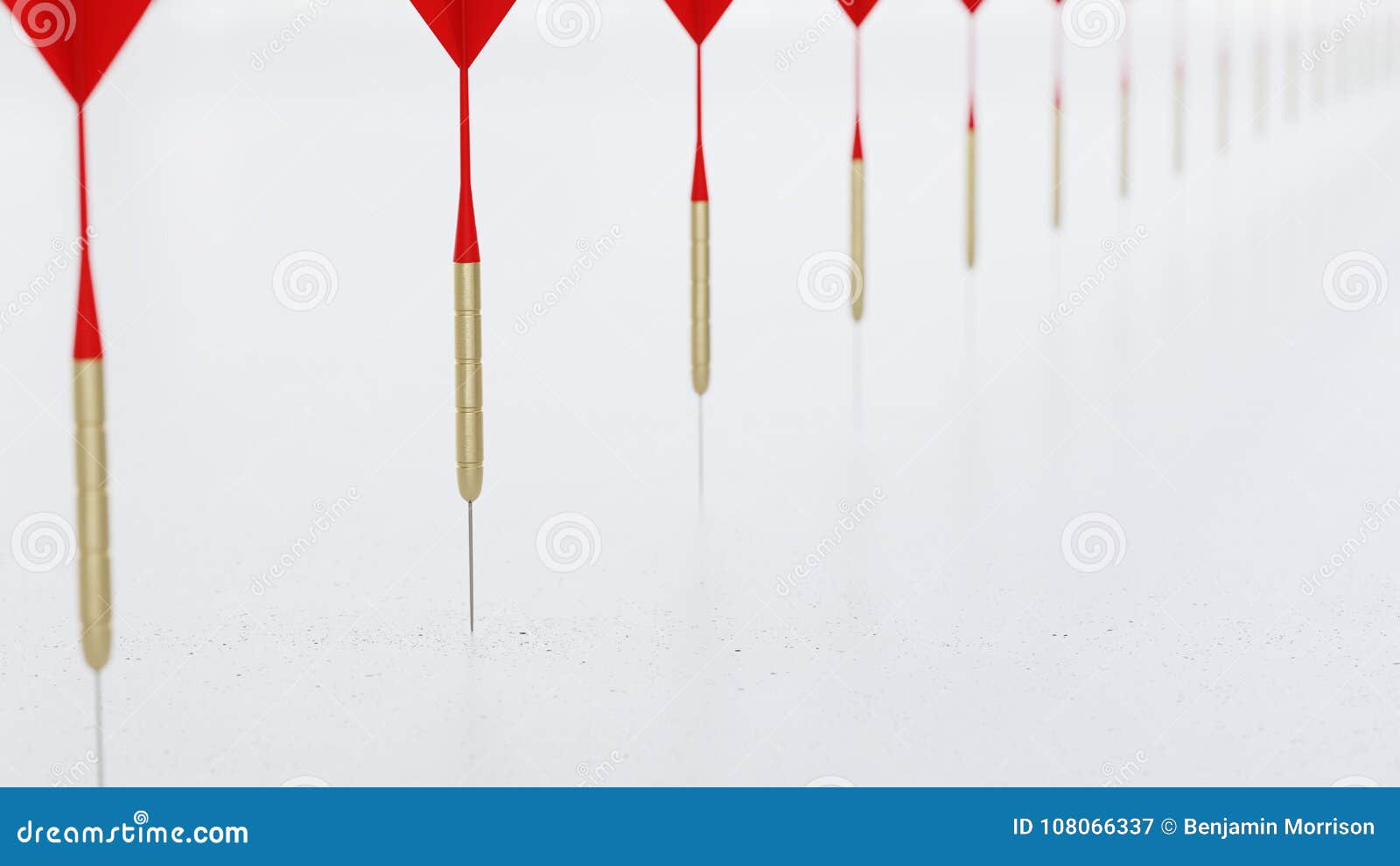 Linear Array of Red Playing Darts on a Light Gray Surface Stock ...