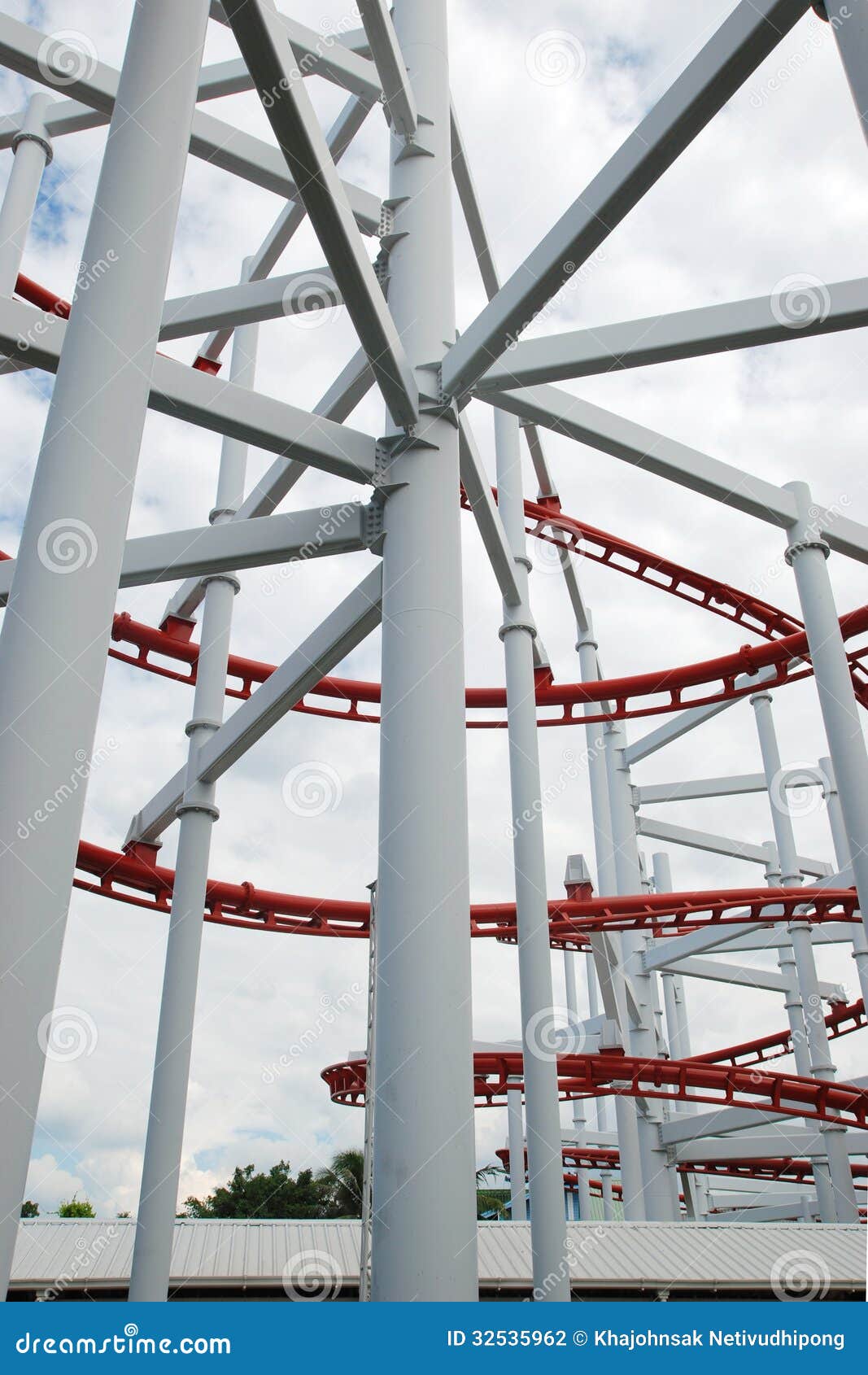 Line of Red Roller Coaster Rail Stock Photo - Image of outdoors ...