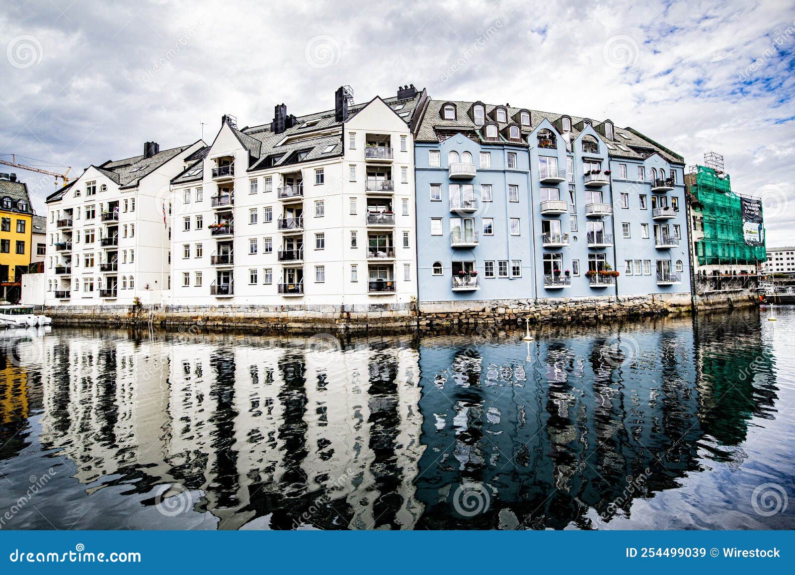 Line of Residential Buildings by the River Stock Image - Image of ...
