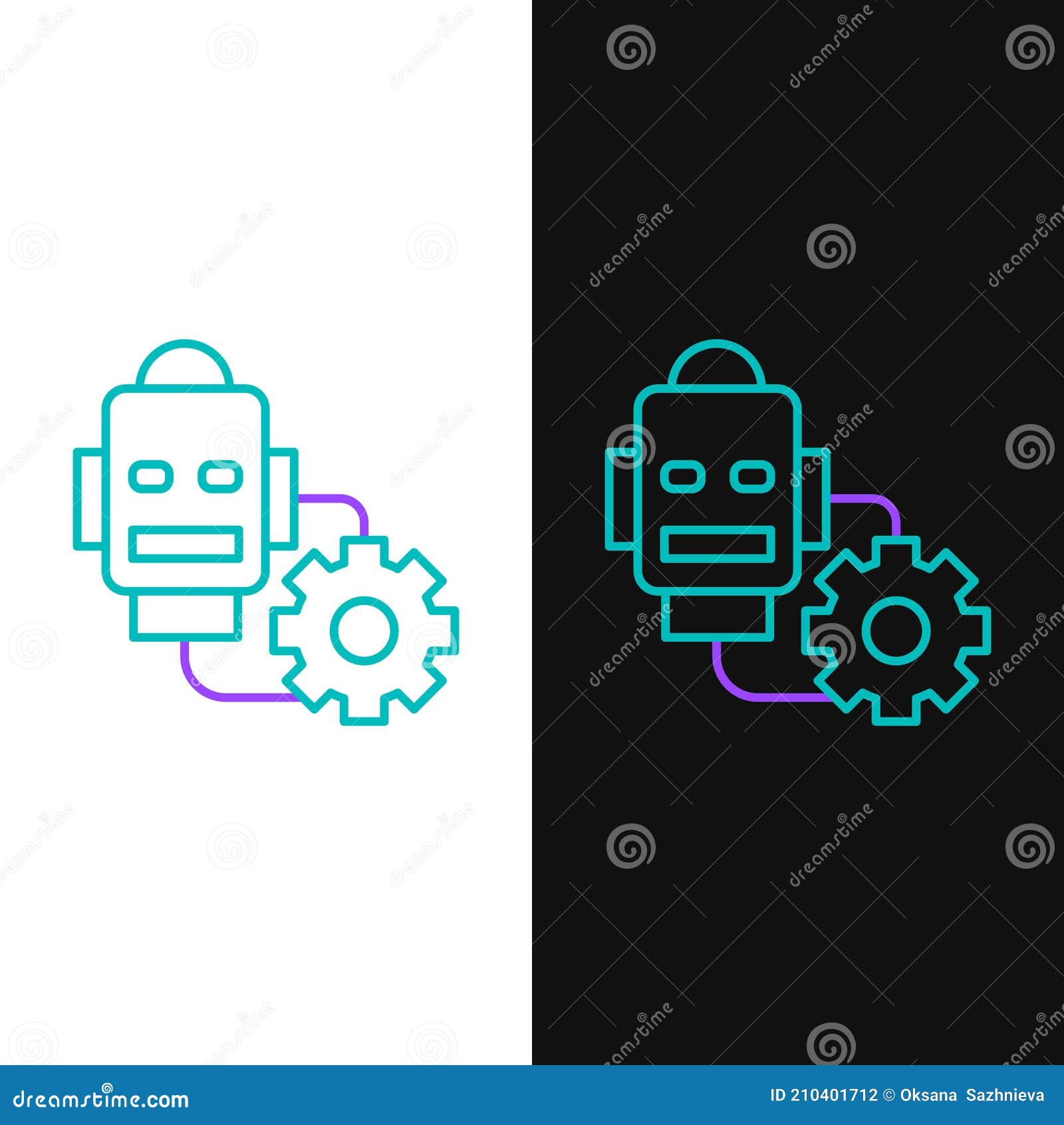 Line Robot Setting Icon Isolated on White and Black Background ... Line Robot Setting Icon Isolated on White and Black Background ...