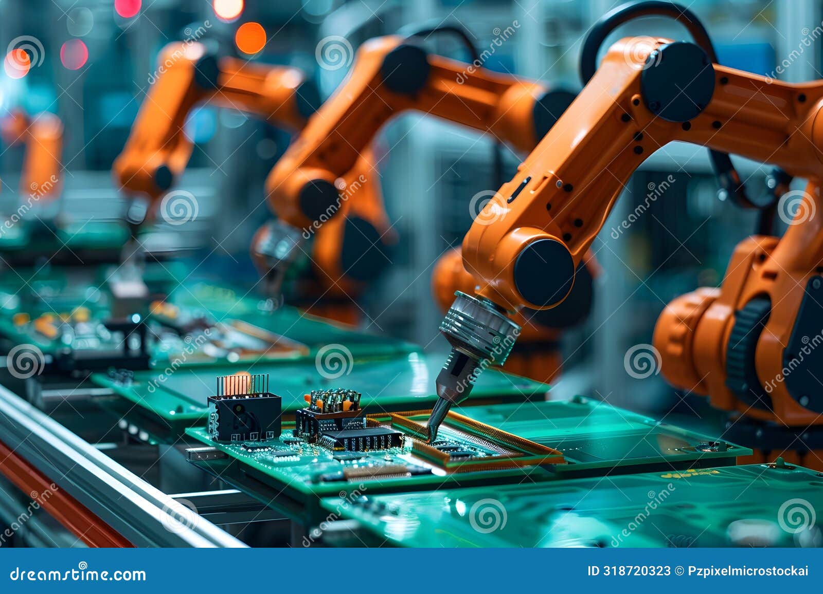 Line of Robots are Working on a Circuit Board Generated by AI Stock ...