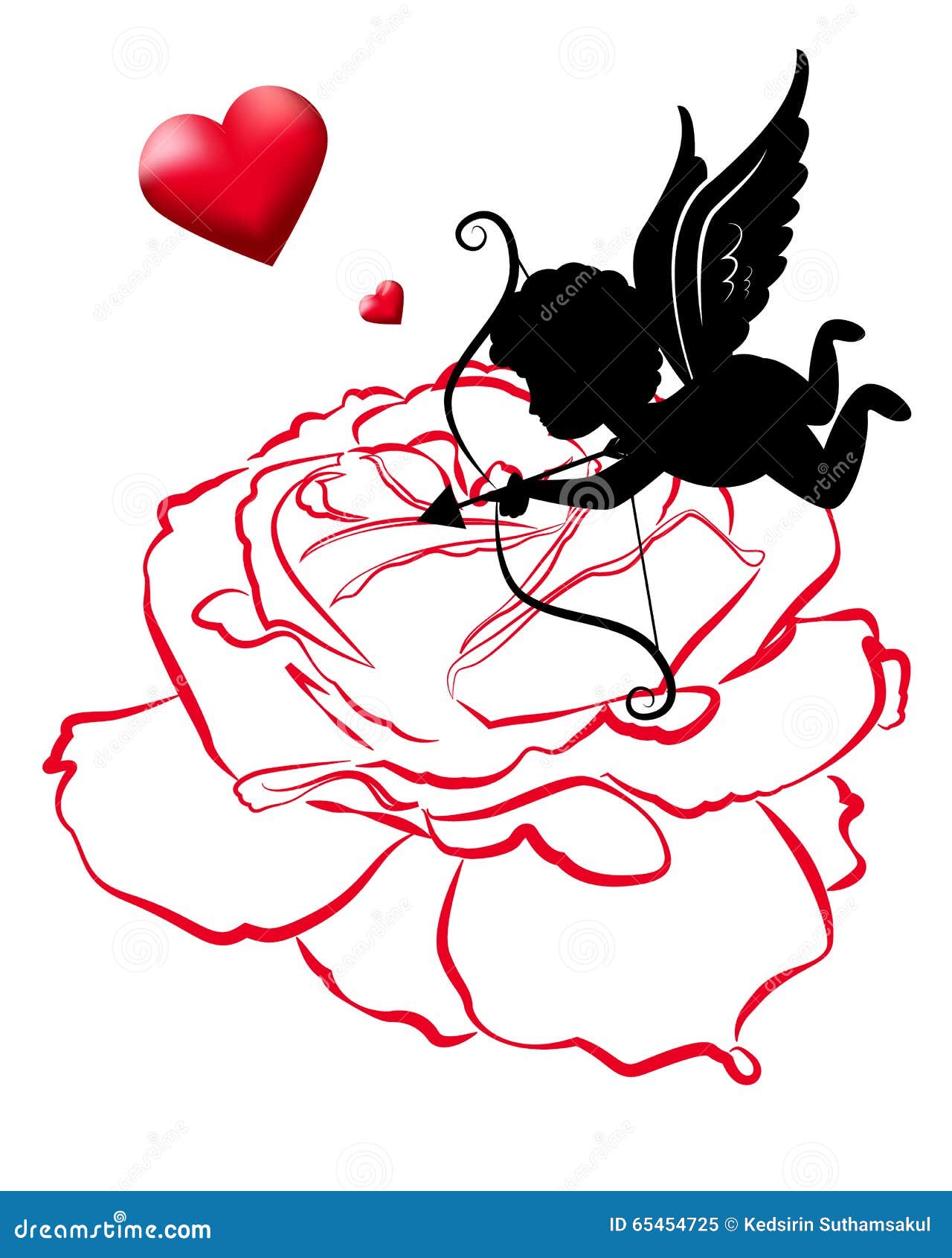 Line of Rose and Cupid Vector Card Designs for Valentine Day Stock ...