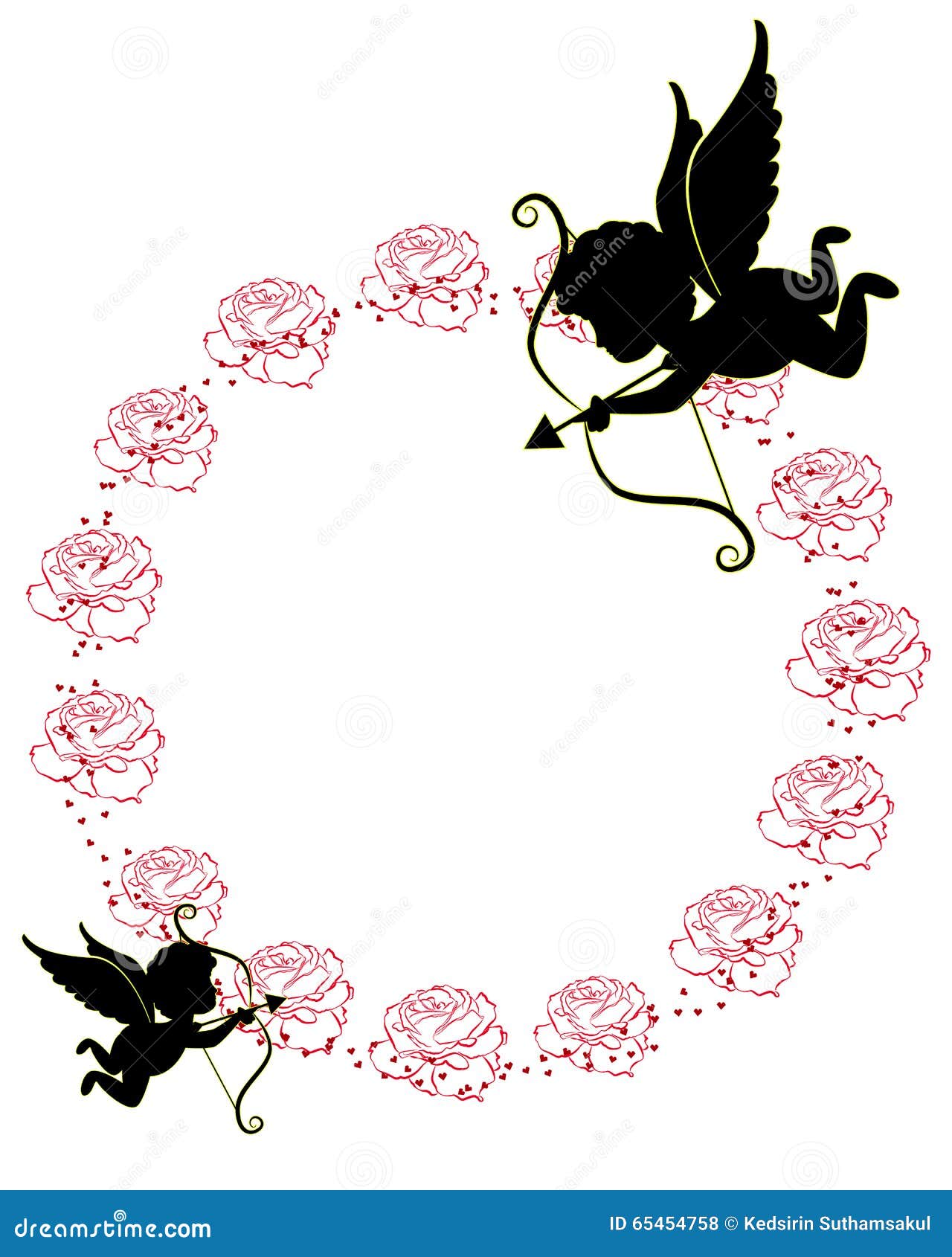 Line of Rose and Cupid Vector Card Designs for Valentine Day Stock ...