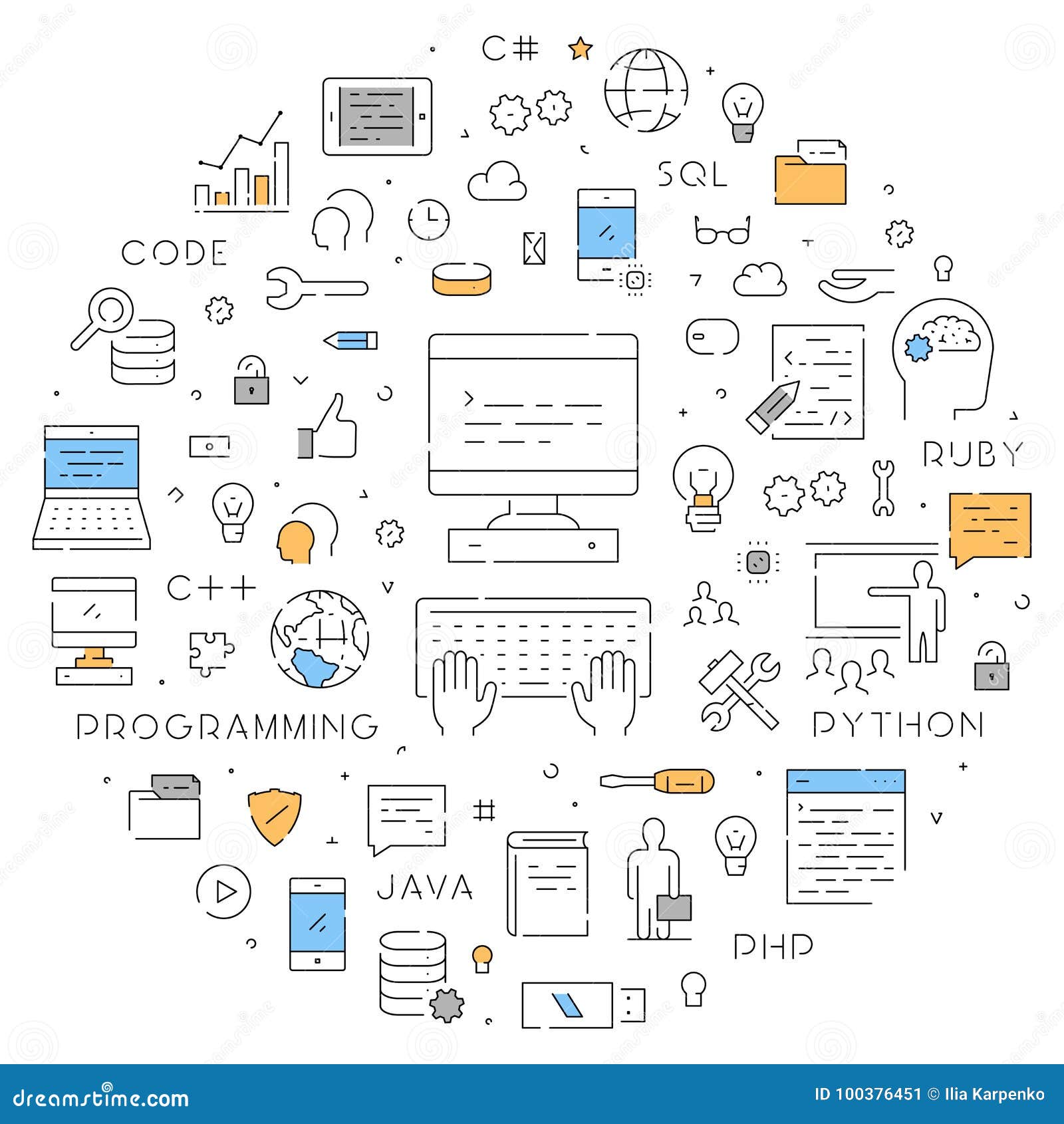 Line Round Concept for Computer Science Stock Illustration ...