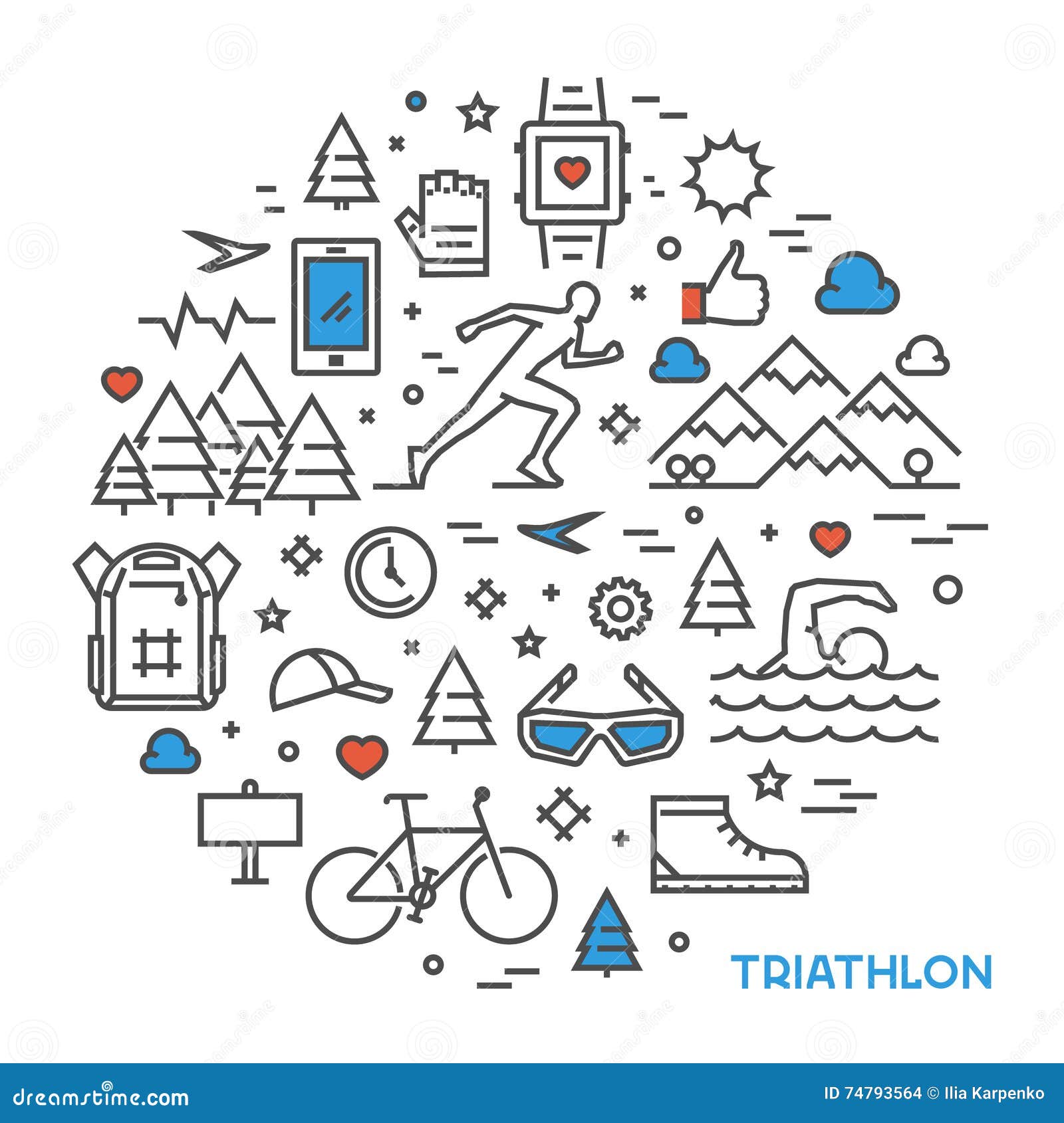 Line Round Concept for Triathlon Stock Illustration - Illustration of ...