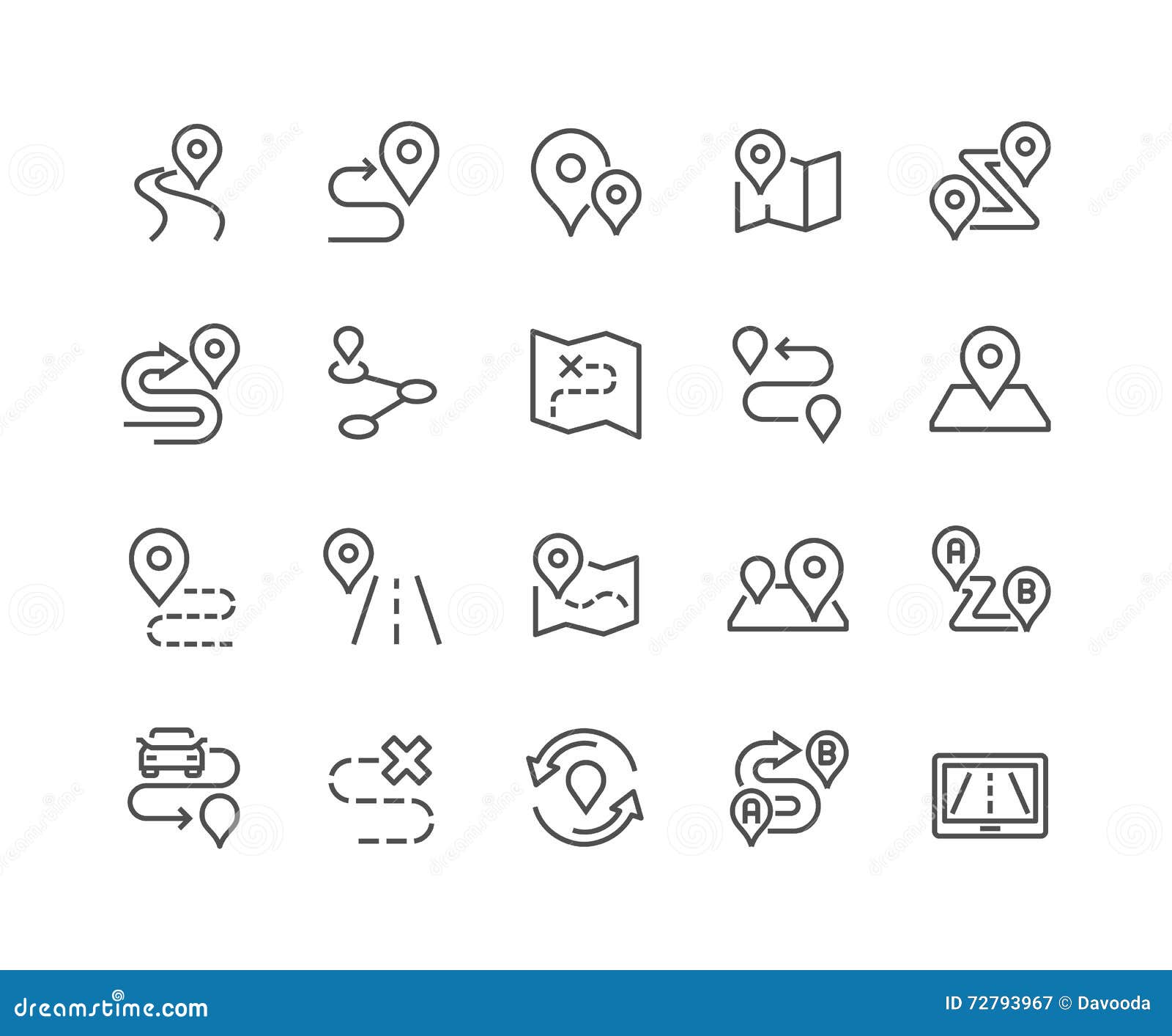 Line Route Icons stock vector. Illustration of cartography - 72793967