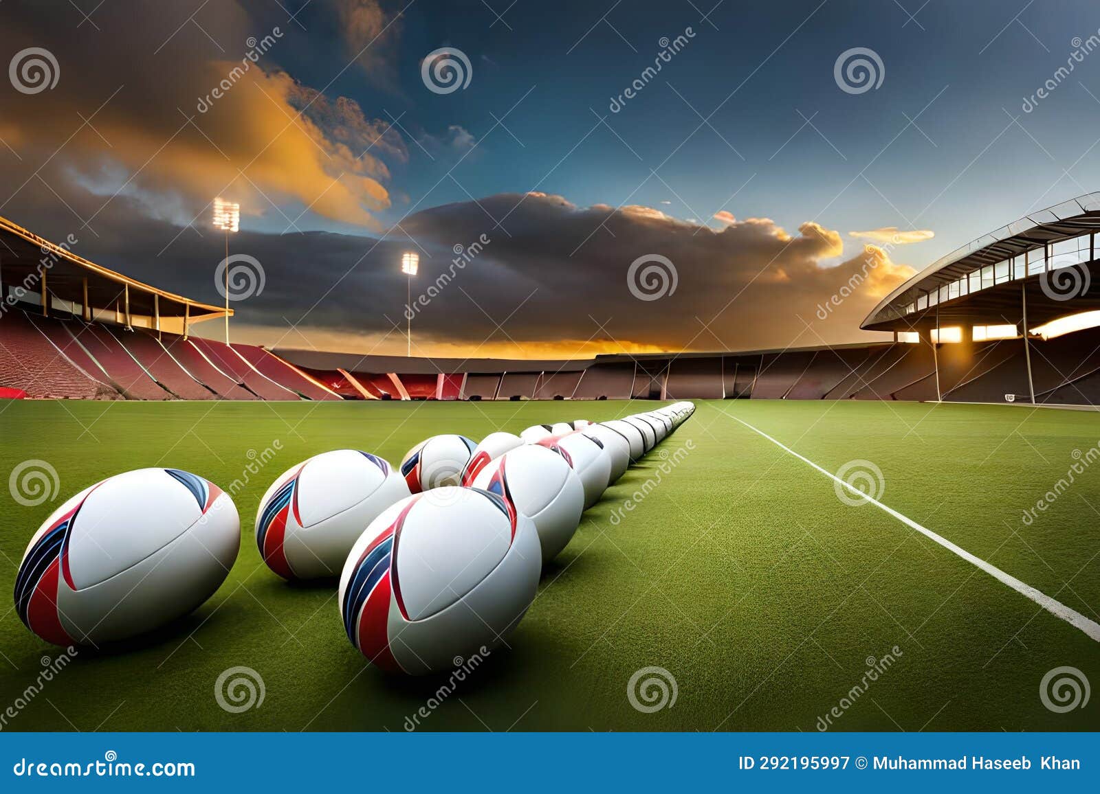 A Line of Rugby Balls Neatly Arranged on the Sideline, Ready for Use ...