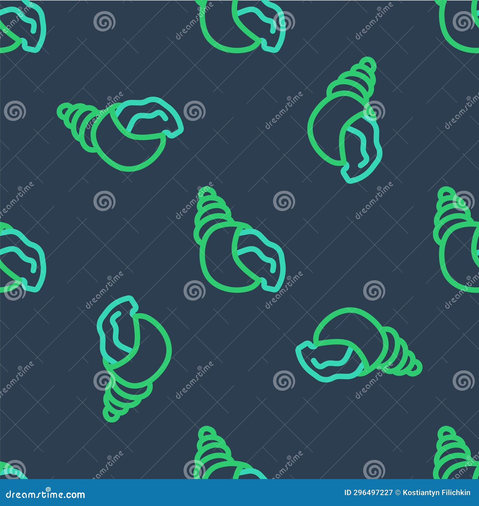 Line Scallop Sea Shell Icon Isolated Seamless Pattern on Blue ...