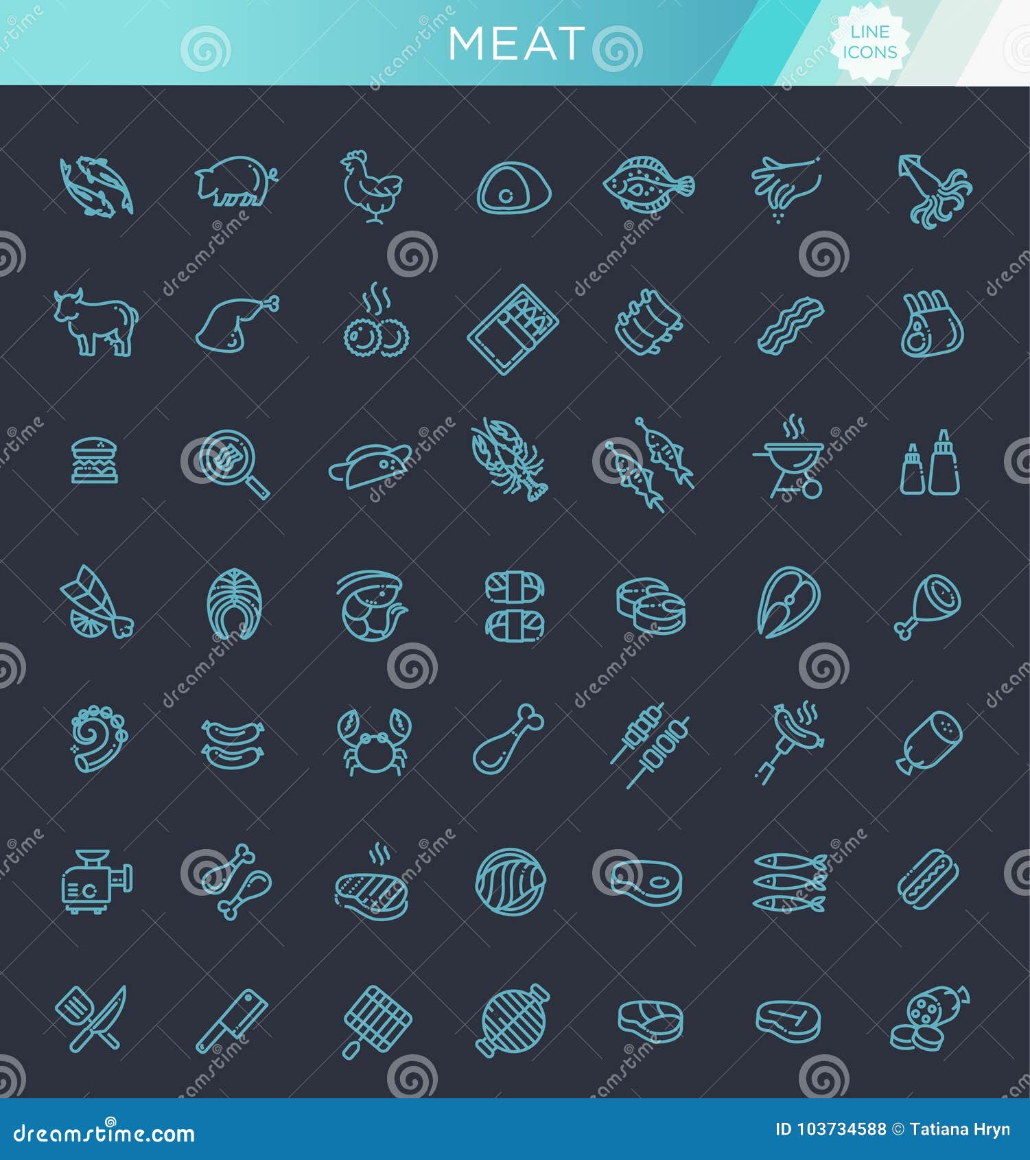 Simple Set of Meat Related Vector Line Icons Stock Vector ...