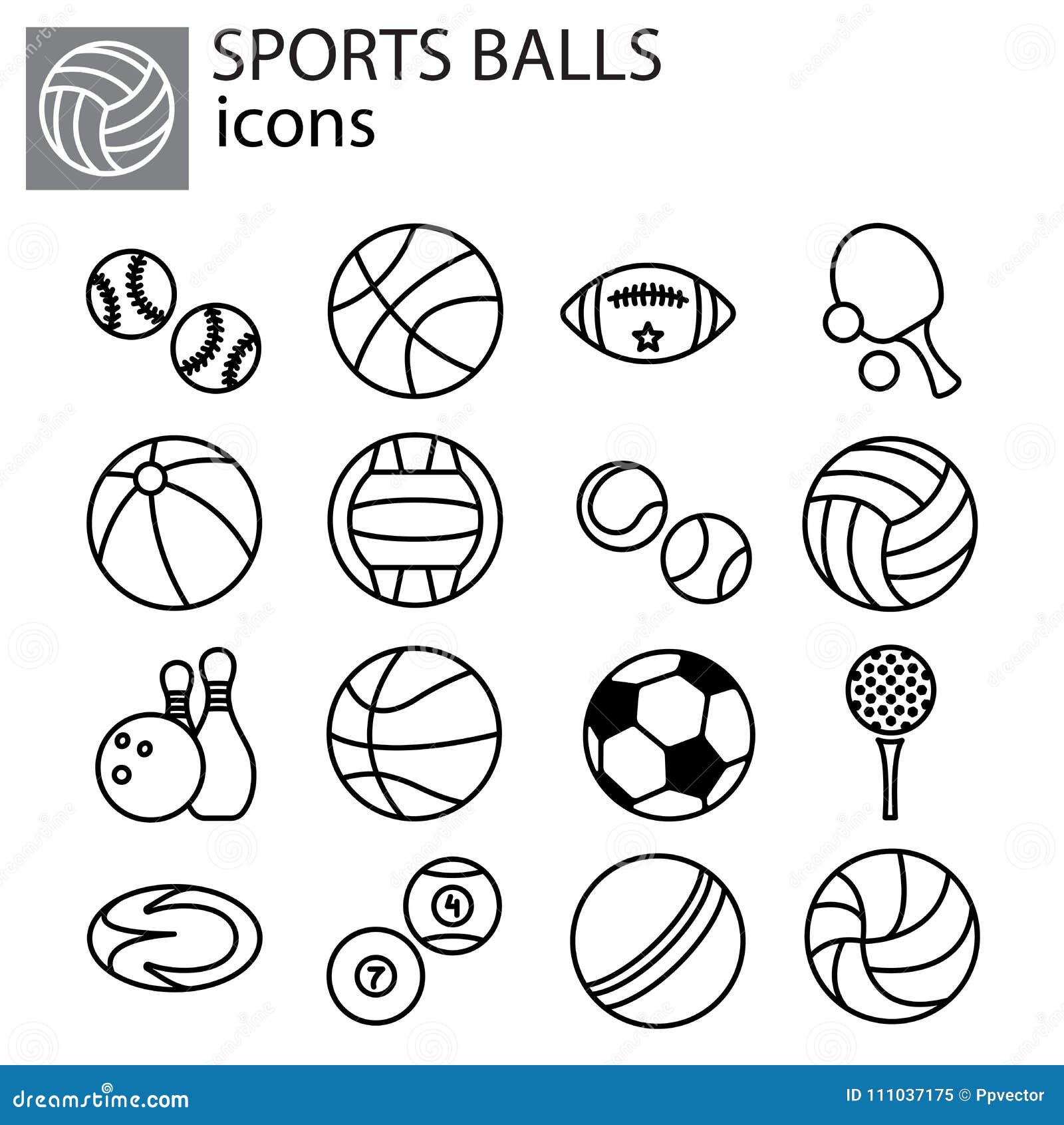 Line set. Sports Balls stock vector. Illustration of pool - 111037175