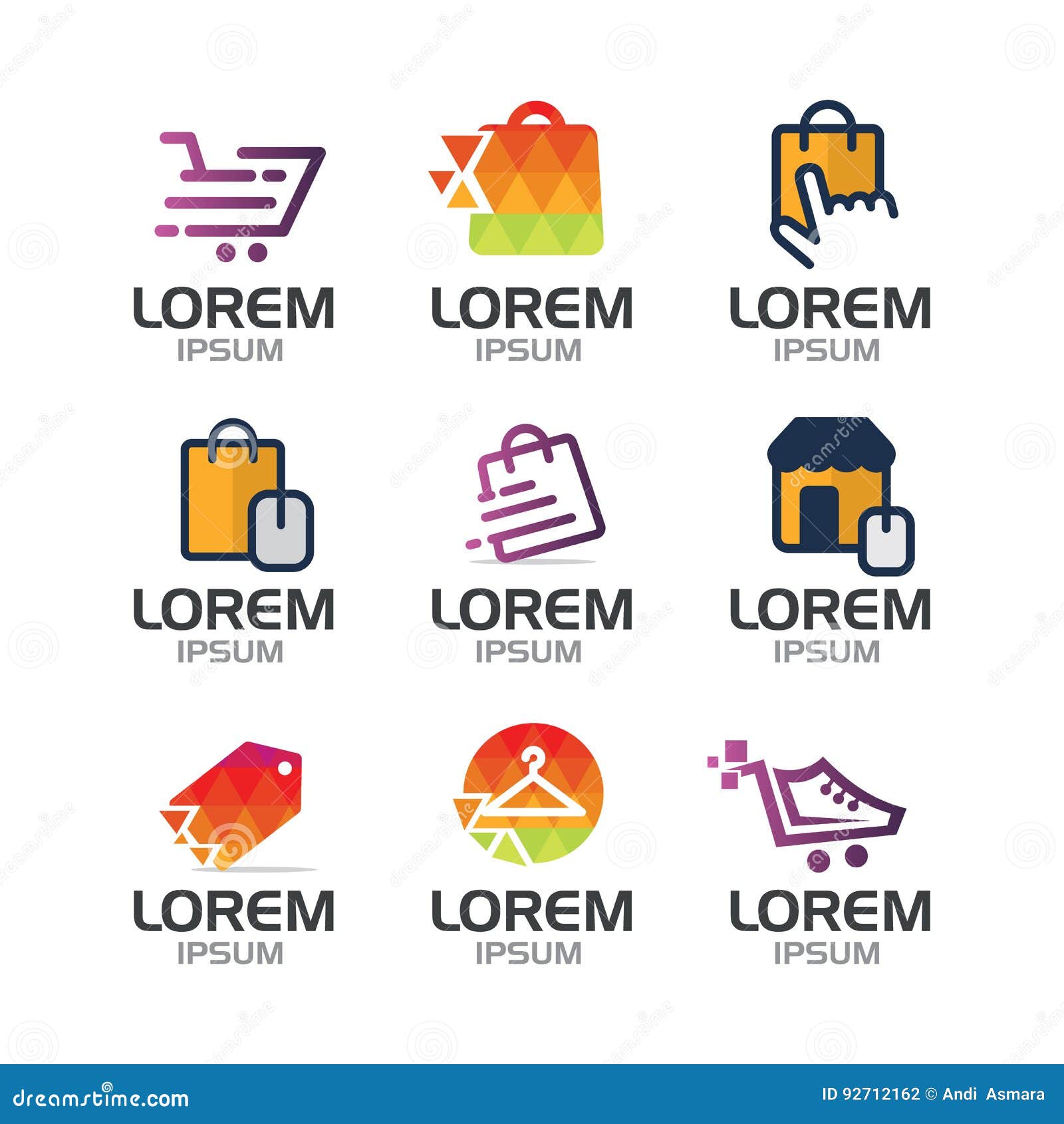 On-line-Shop Logo Set vektor abbildung. Illustration von markt - 92712162