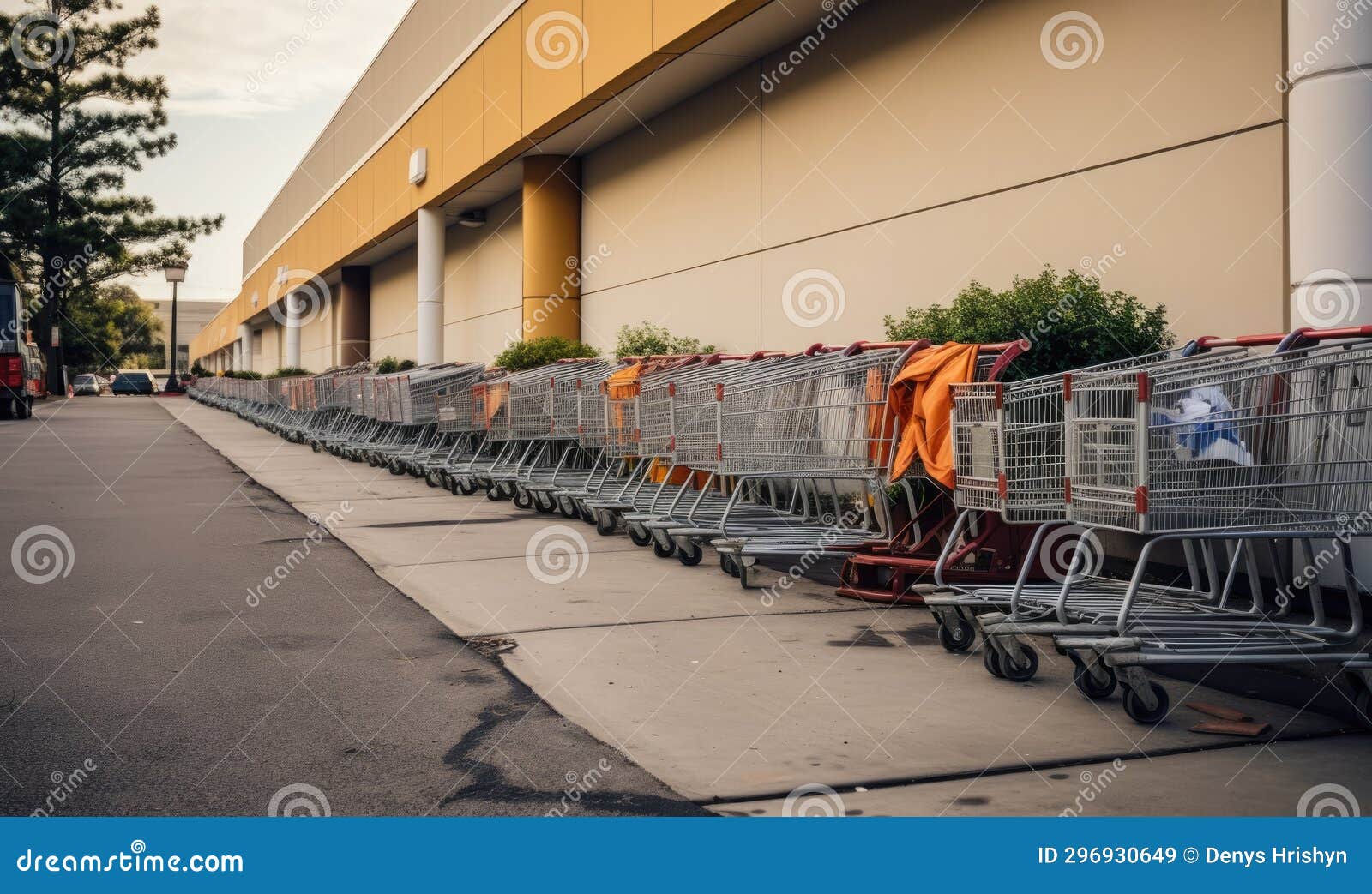 A Line of Shopping Carts by a Storefront Stock Illustration ...