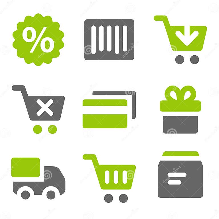 On-line Shopping Web Icons, Green Grey Solid Icons Stock Vector ...