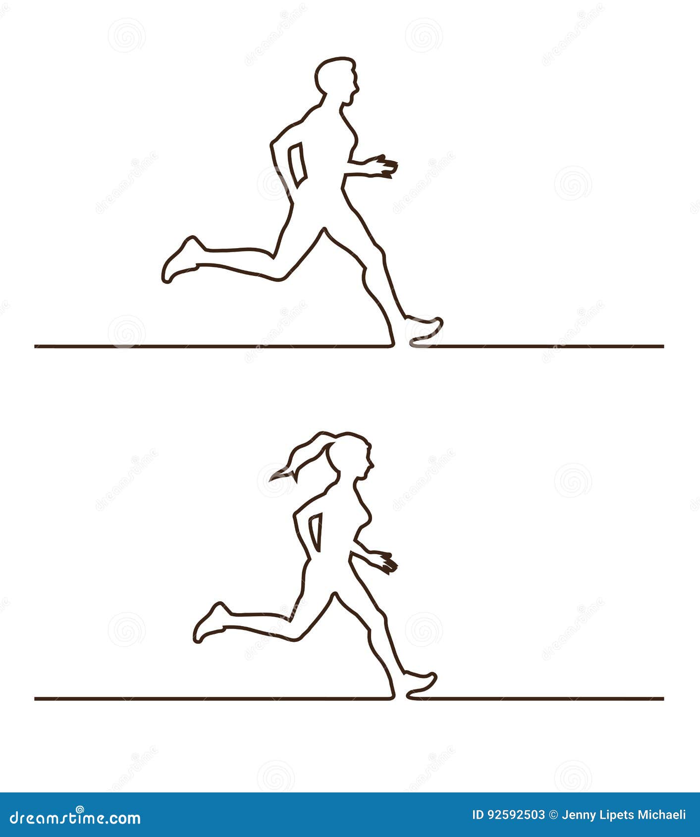 Line Silhouettes of Runners. Vector Set of Linear Runners Figures Stock ...
