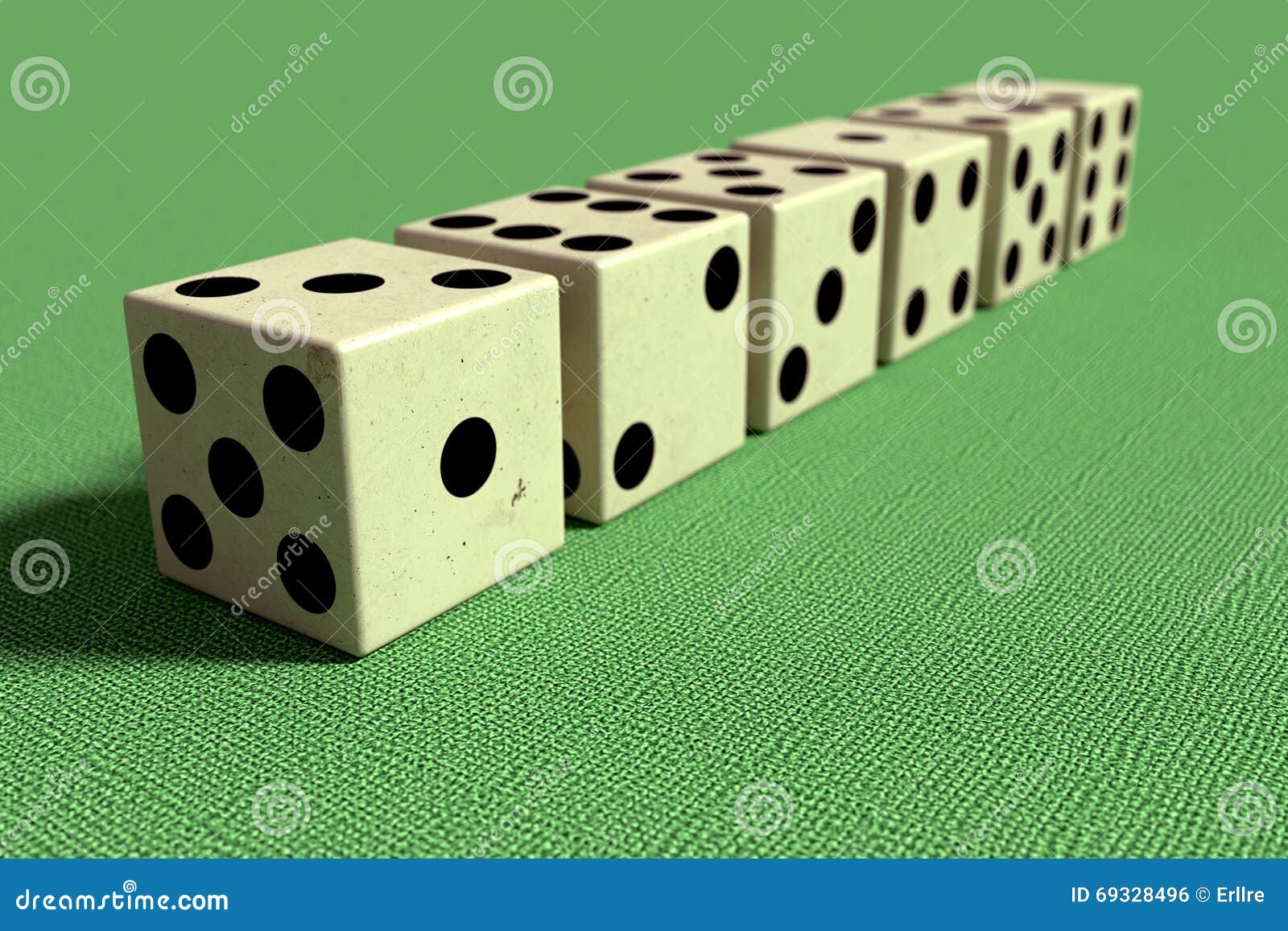 Line of Six Dice in Close-up Stock Illustration - Illustration of ...