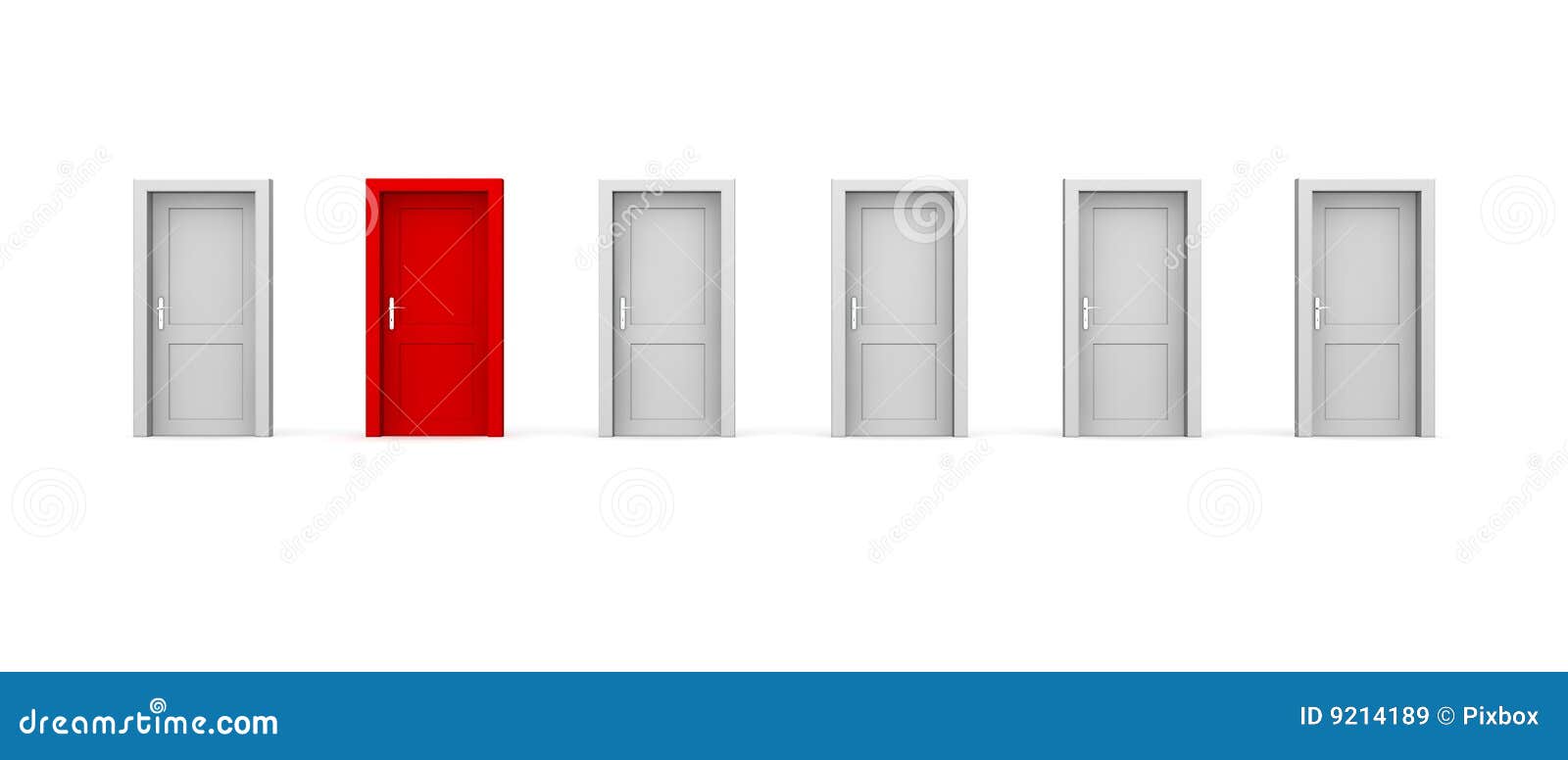 Line of Six Doors - One Red Stock Illustration - Illustration of ...