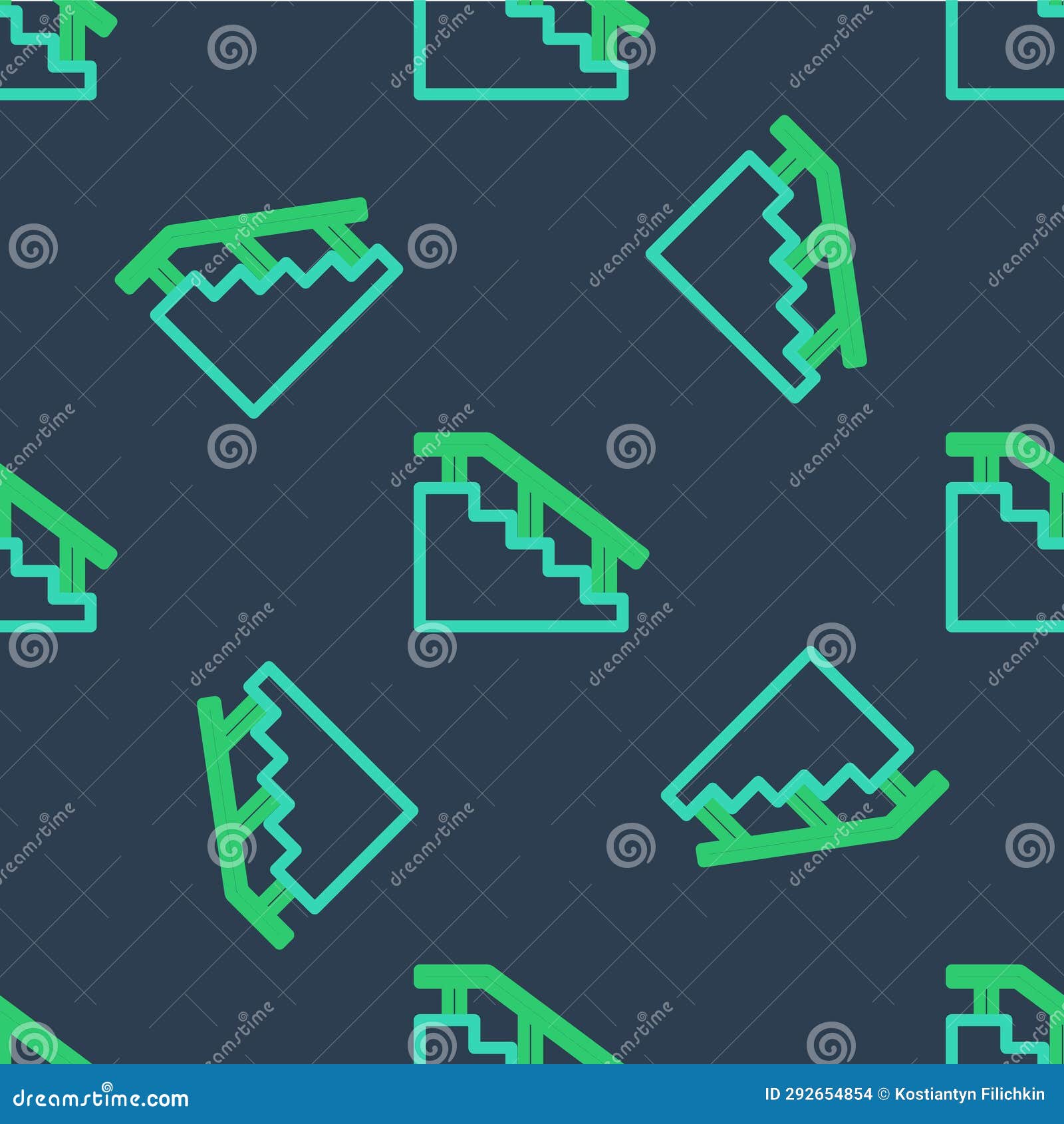 Line Skateboard Stairs with Rail Icon Isolated Seamless Pattern on Blue ...