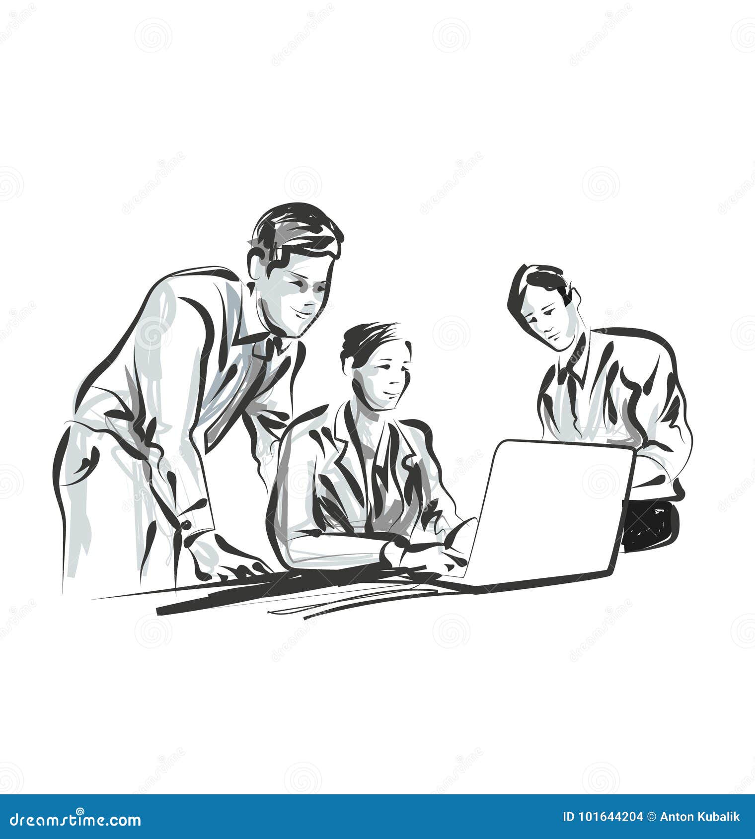 Vector Line Sketch of People Working in the Office Stock Vector ...