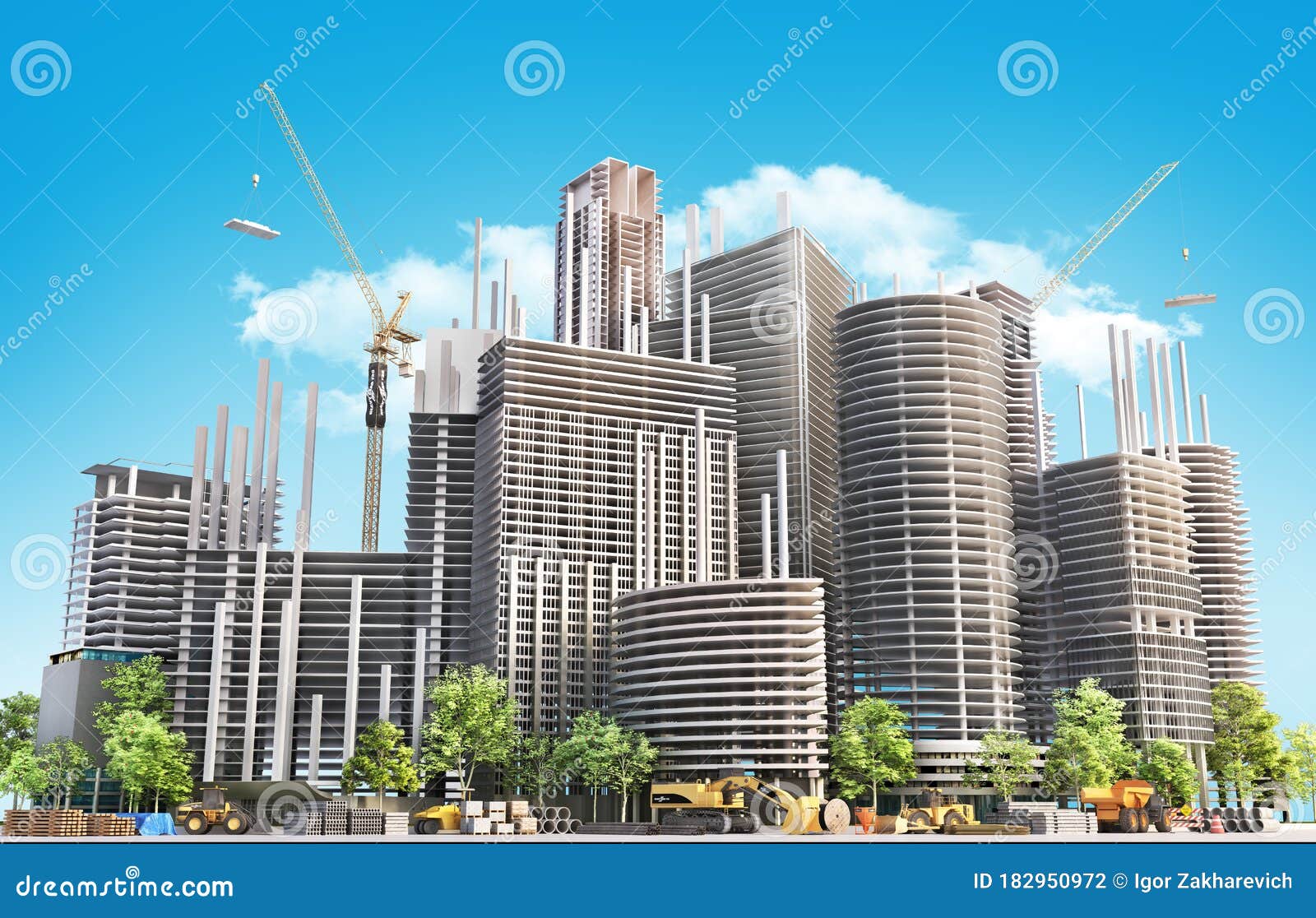 Line from Skyscrapers in Building Process. City Skyline Stock ...