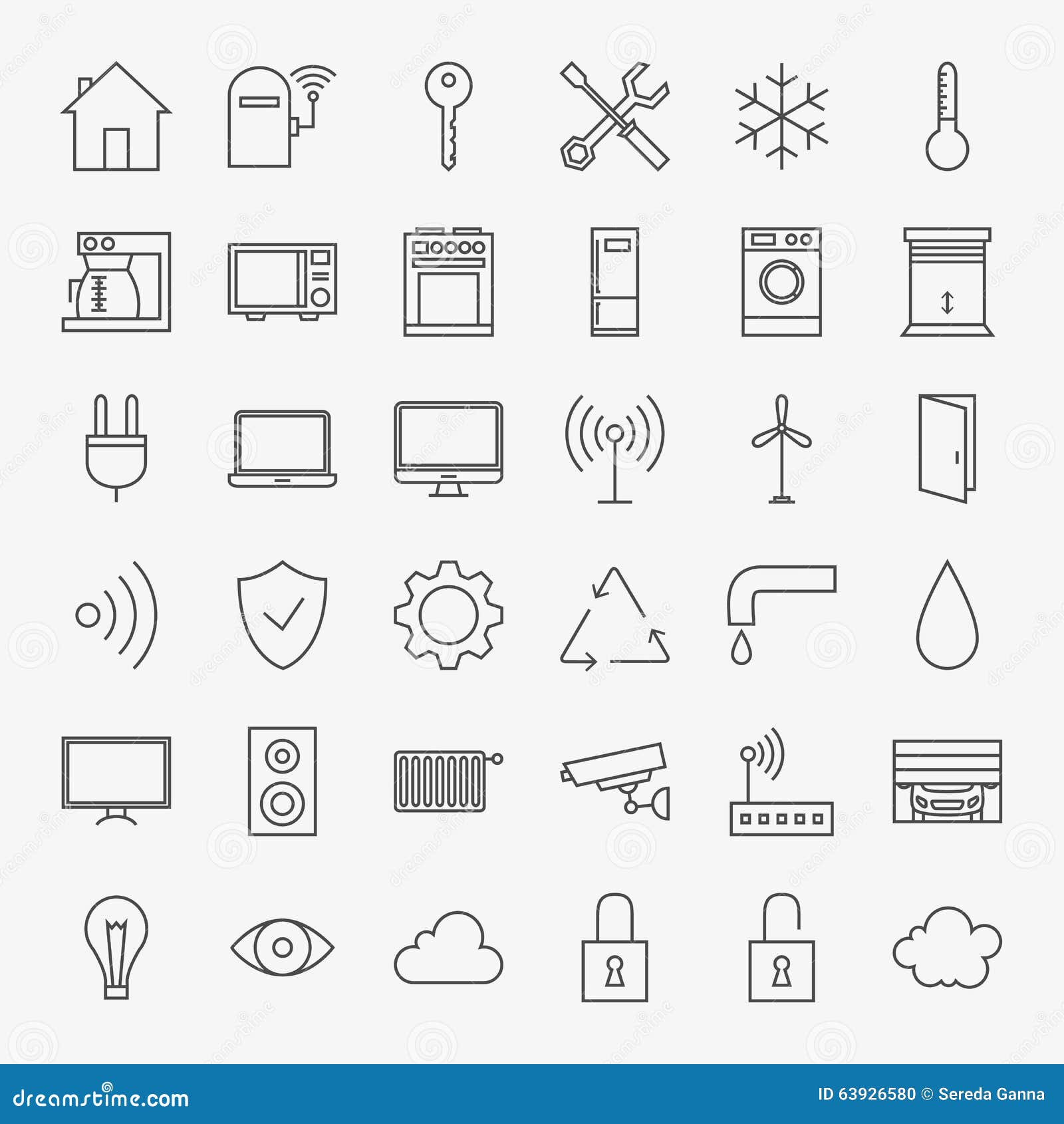 Line Smart Home Icons Big Set Stock Vector - Illustration of linear ...