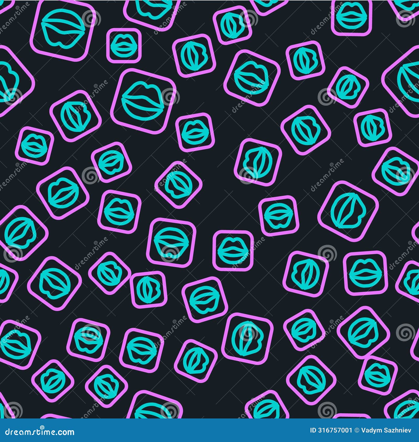 Line Smiling Lips Icon Isolated Seamless Pattern on Black Background ...