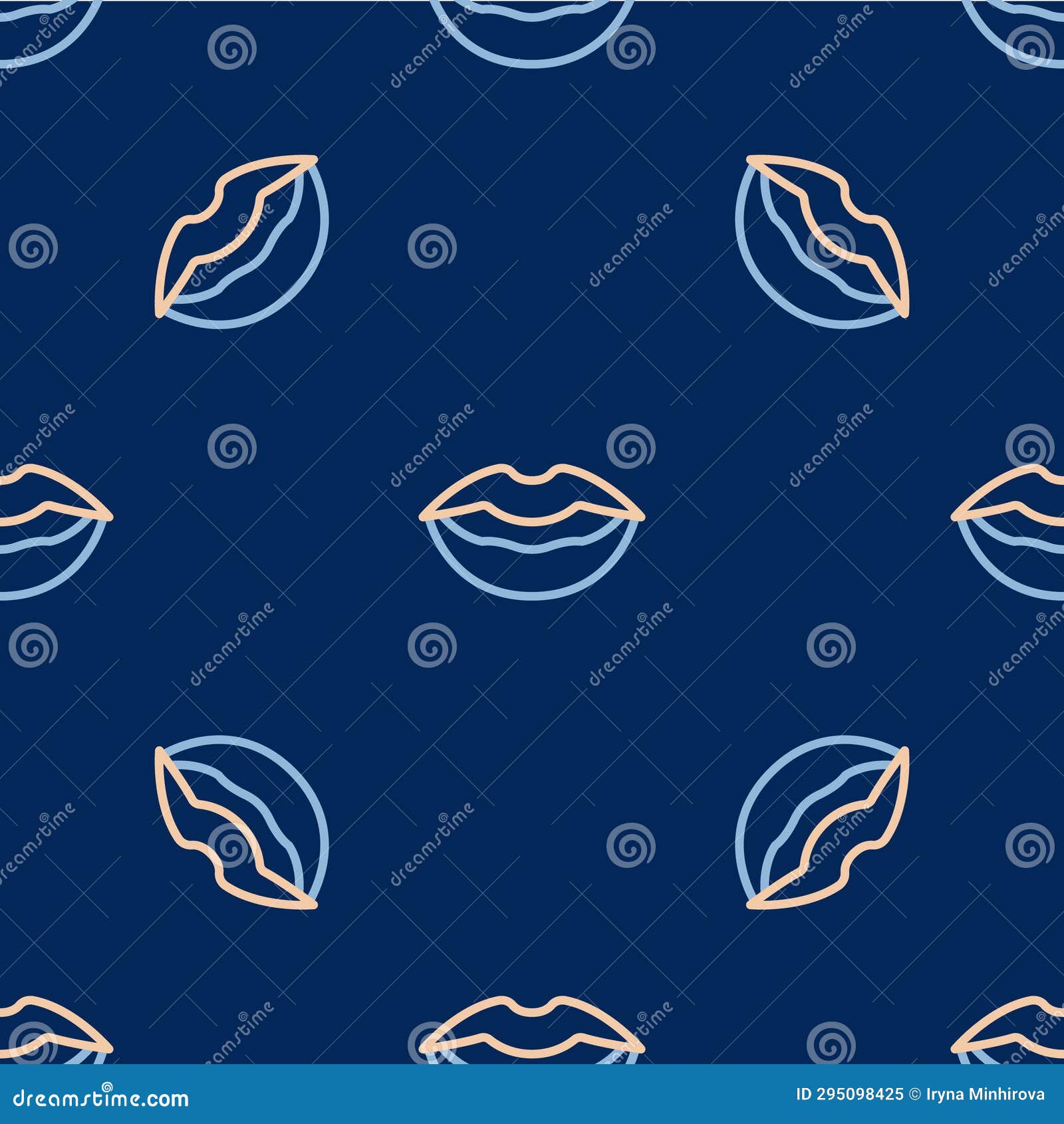 Line Smiling Lips Icon Isolated Seamless Pattern On Blue Background ...