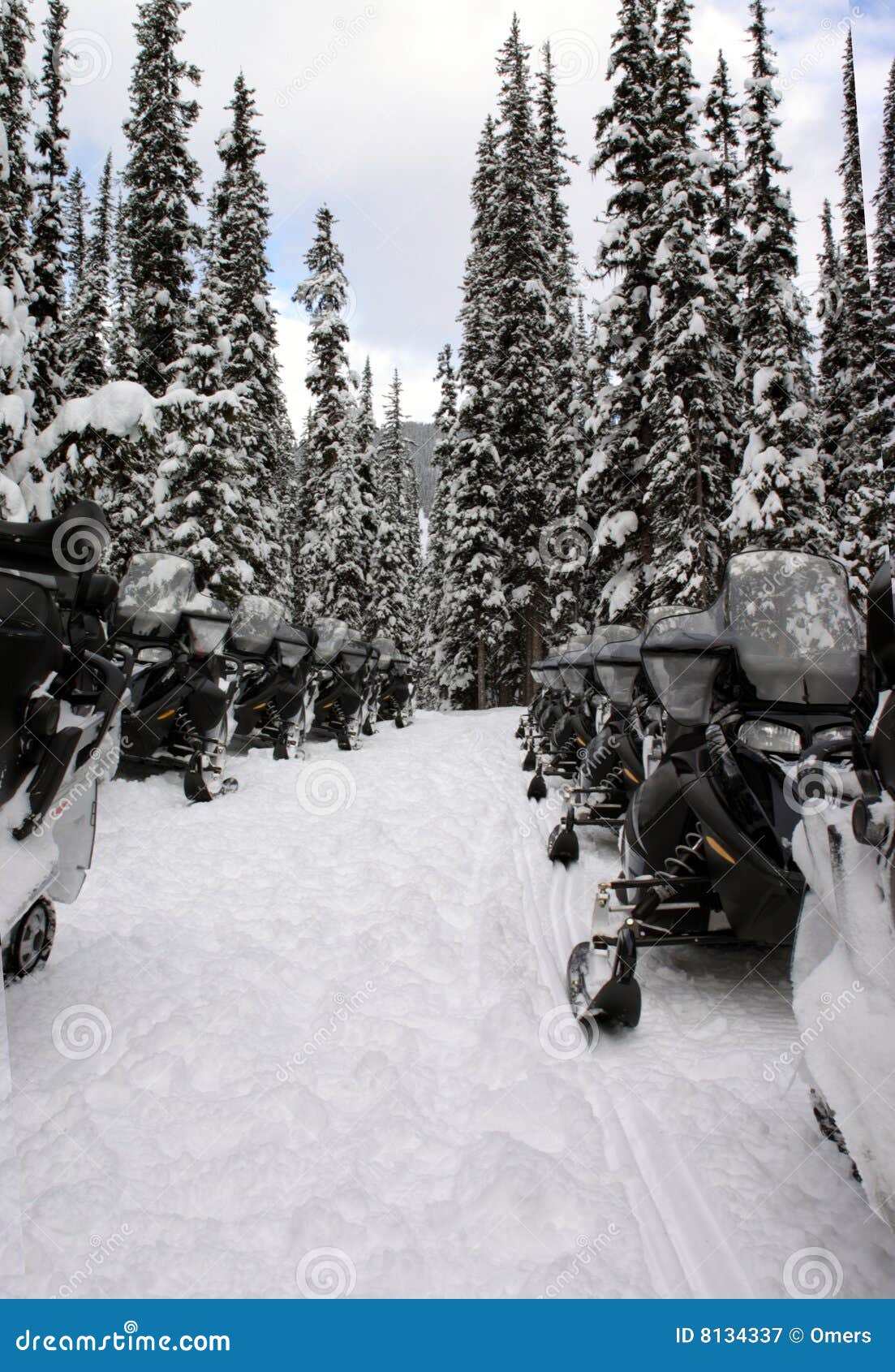 Line of snowmobile stock image. Image of cross, movement - 8134337