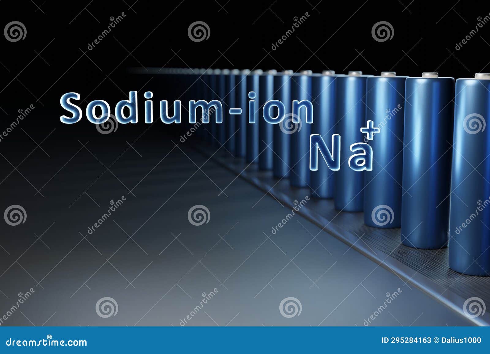 The Line of Sodium-ion Batteries in a Dark Background- 3D Render Stock ...