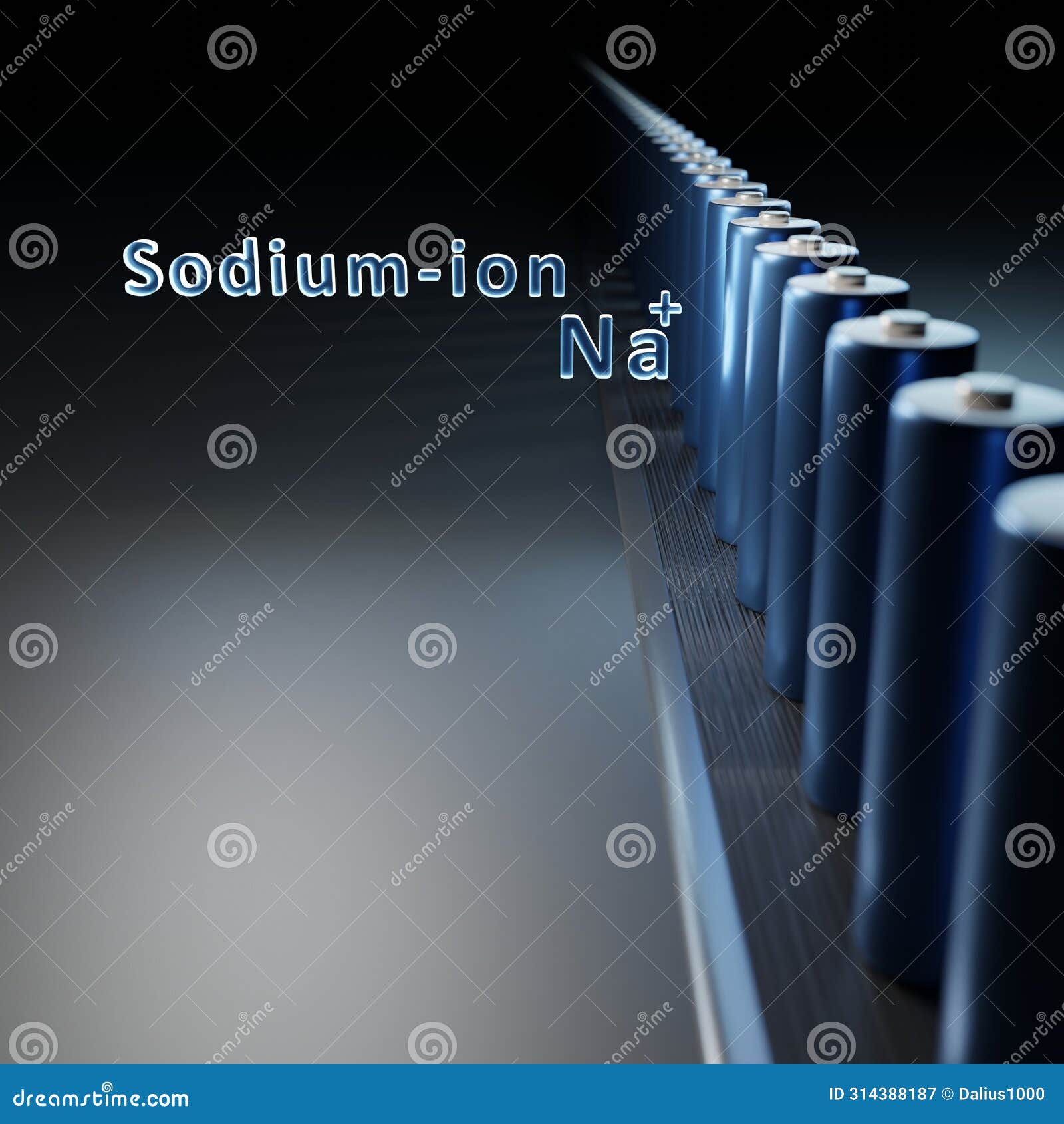 The Line of Sodium-ion Batteries in a Dark Background- 3D Render Stock ...