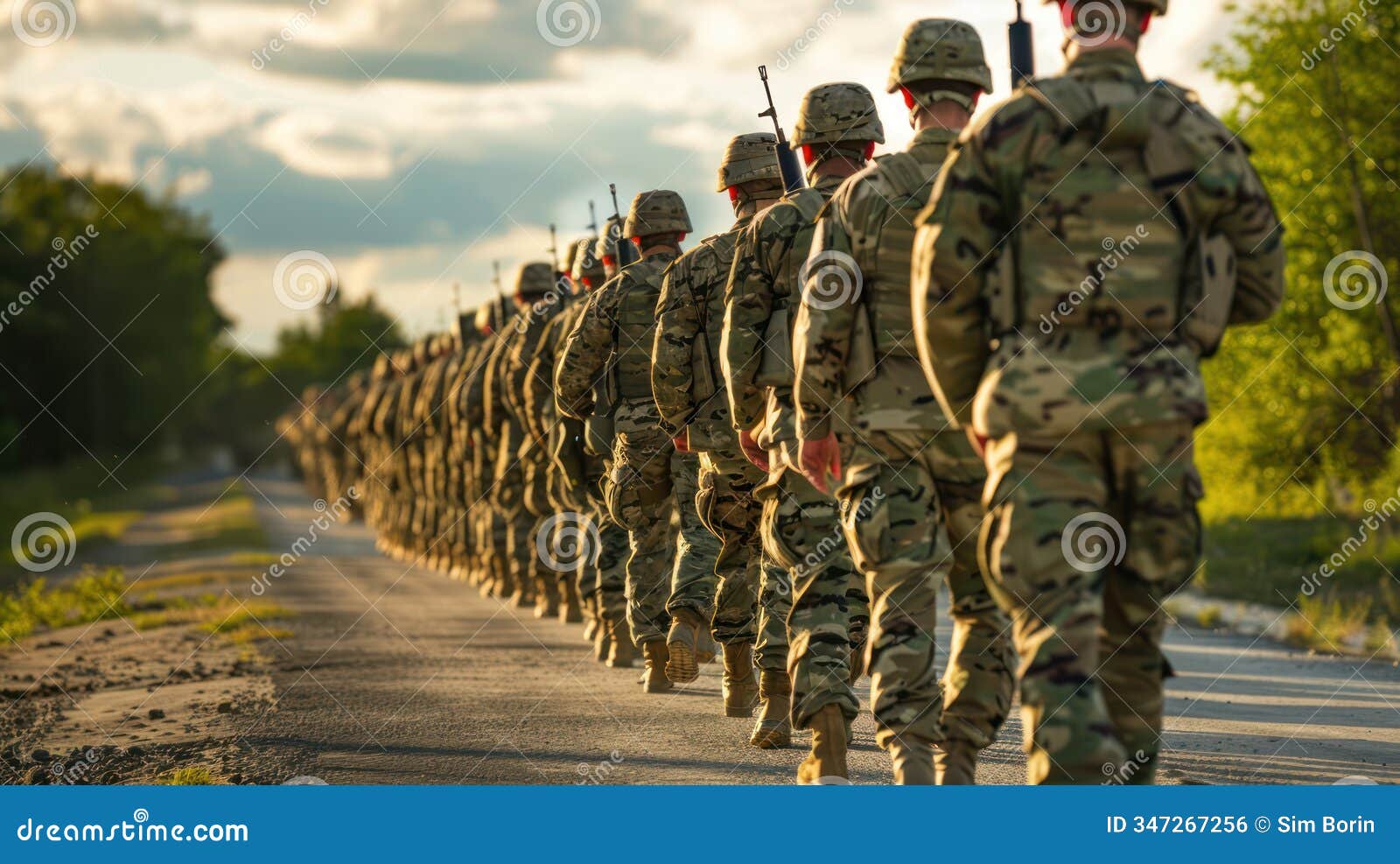 Line of Soldiers on Parade Route Marching Stock Illustration ...