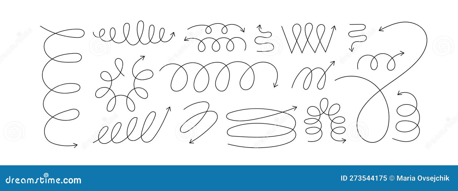 Line Spiral Spring Arrow Vector Illustration Set. Y2k Aesthetic Design ...