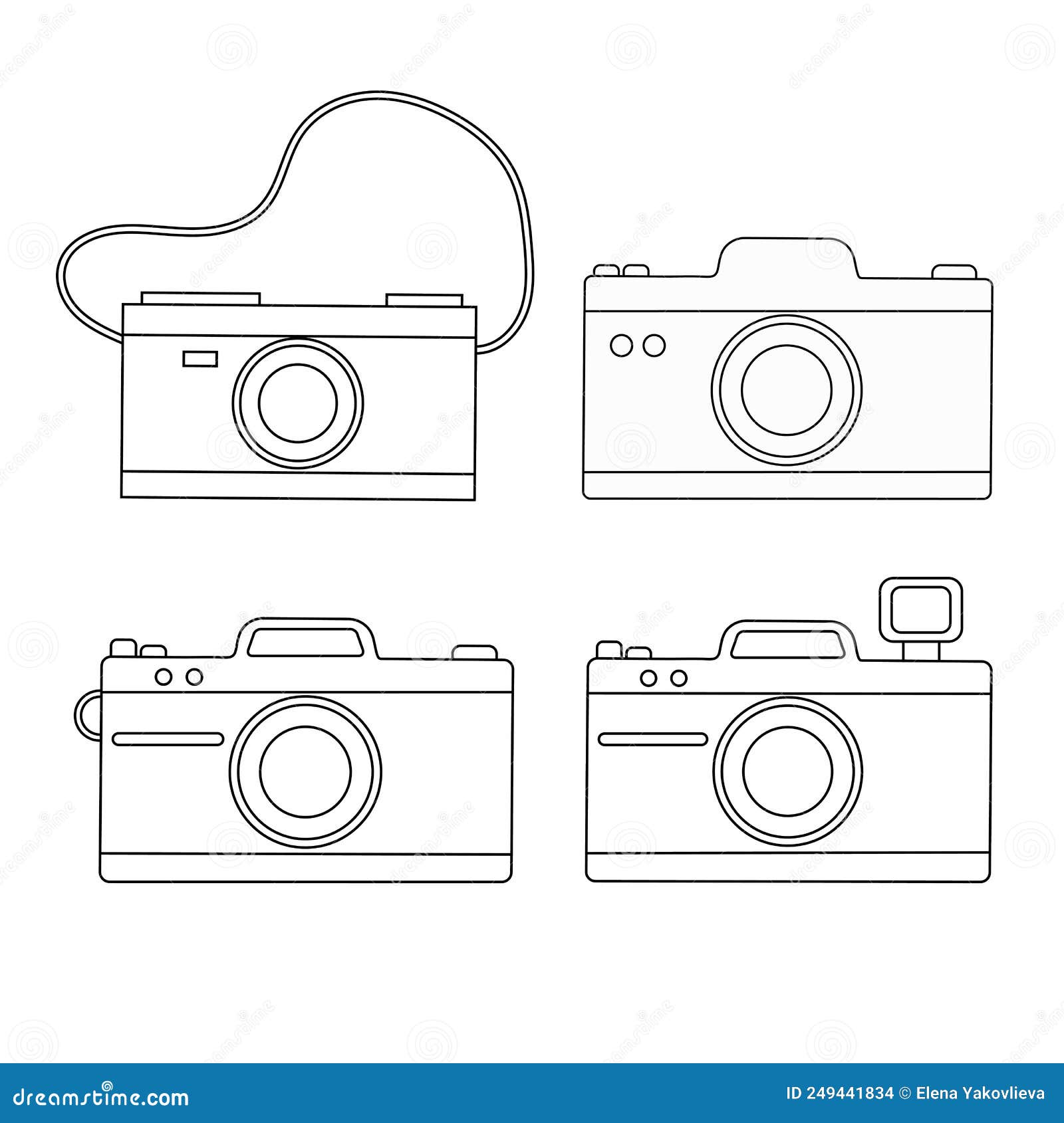 Line Style Camera Set. Flat Vector Illustration of a Camera. Isolated ...
